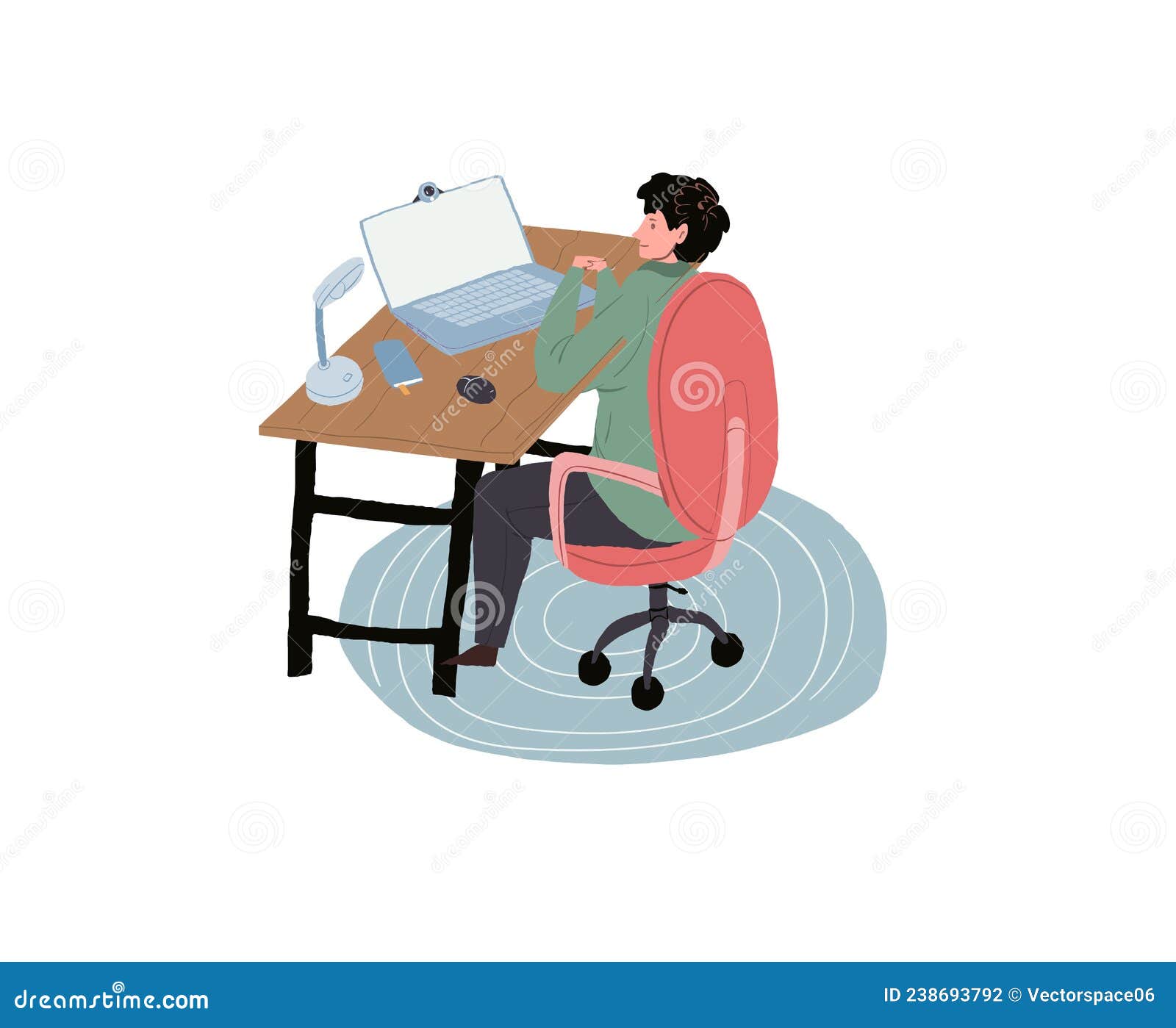 Flat Cartoon Man Character Using Computer,online Learning and Freelance ...