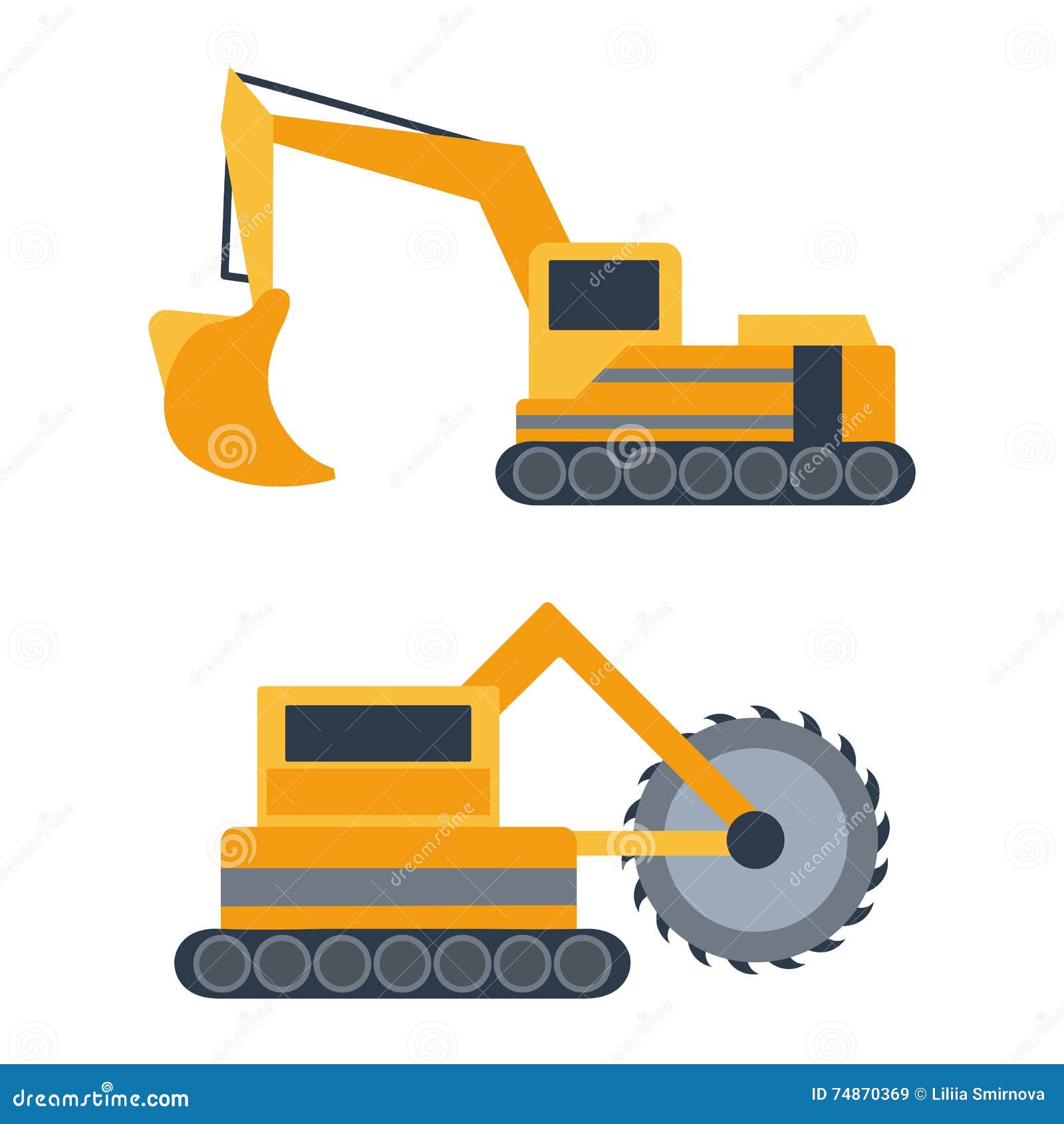 Vector Cartoon Flat Mining Drill Machine, Excavator | CartoonDealer.com ...