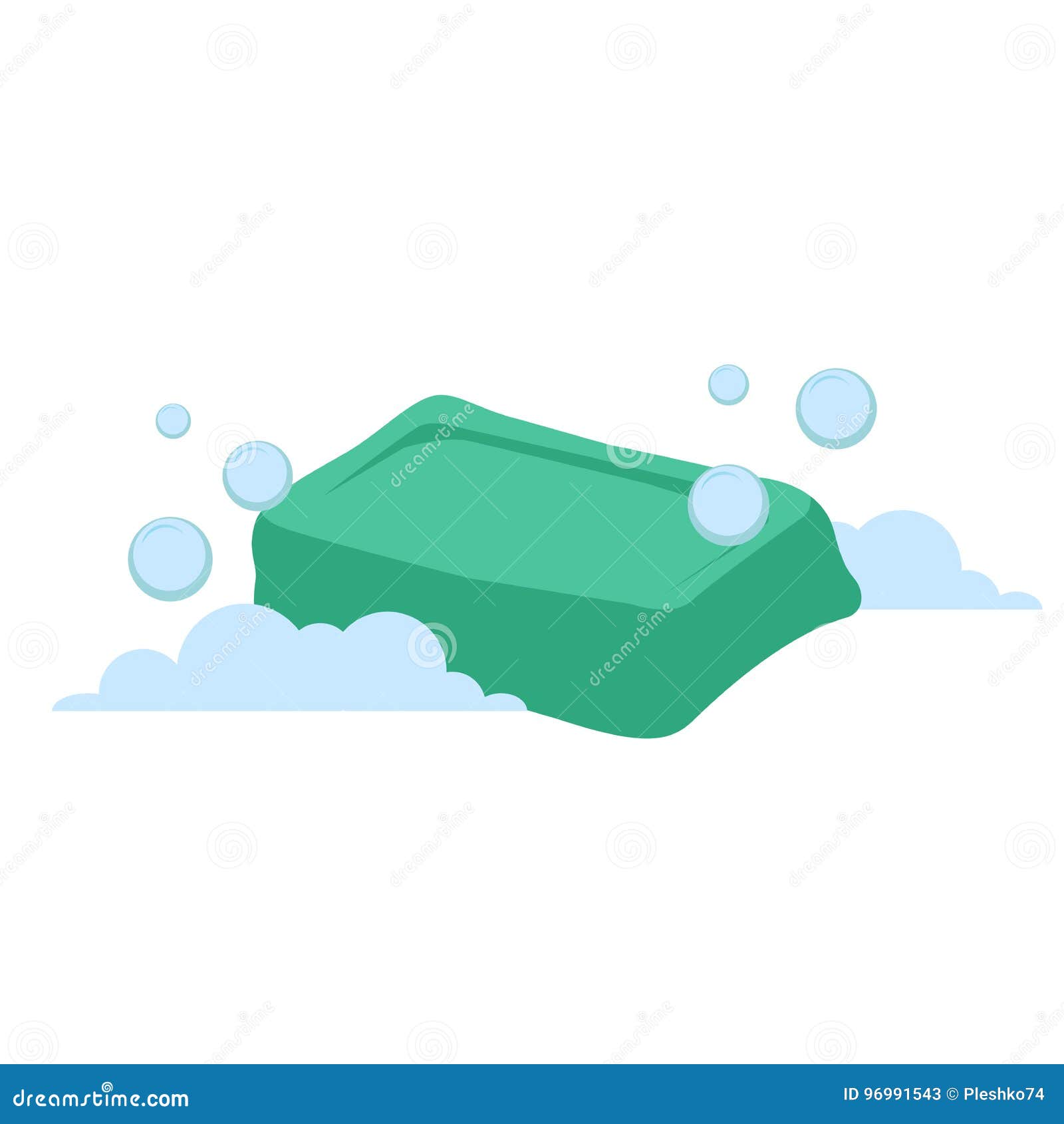 Vector Cartoon Flat Style Green Rectangular Soap Vector Icon. Blue Bubbles Stock Vector ...