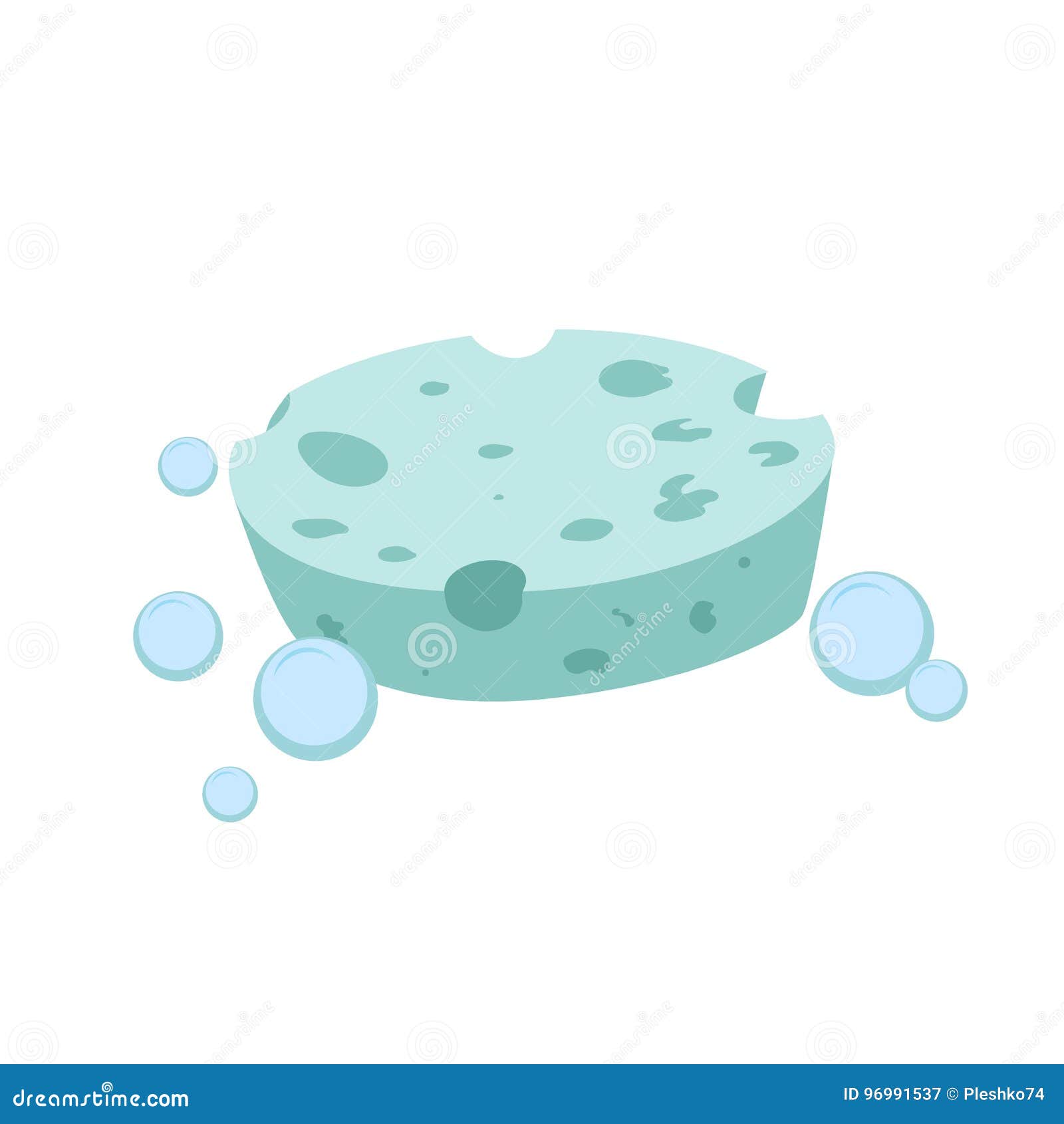 Vector Cartoon Flat Style Green Round Sponge Vector Icon. Blue Bubbles ...