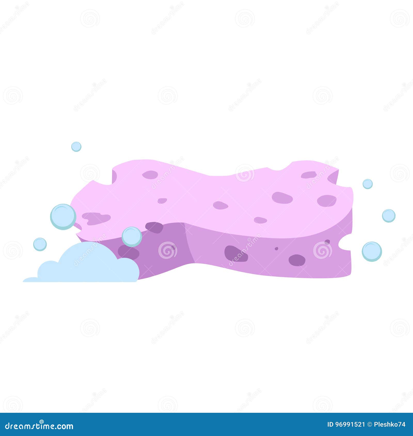 Vector Cartoon Flat Style Pink Sponge Vector Icon. Blue Bubbles Stock ...