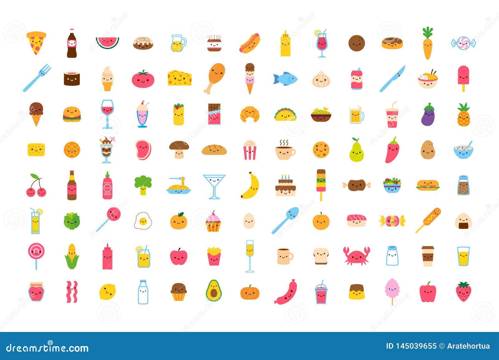 Vector Cartoon Food Icon Set Stock Vector - Illustration of collection ...