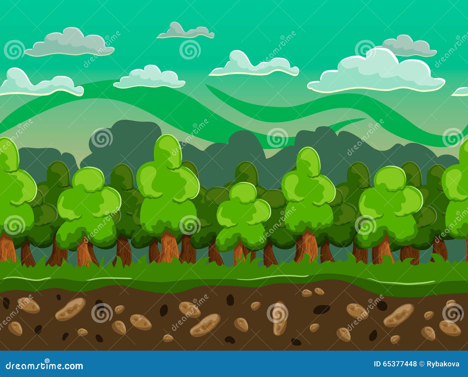 Vector Cartoon Forest Seamless Horizontal Landscape Stock Illustration ...