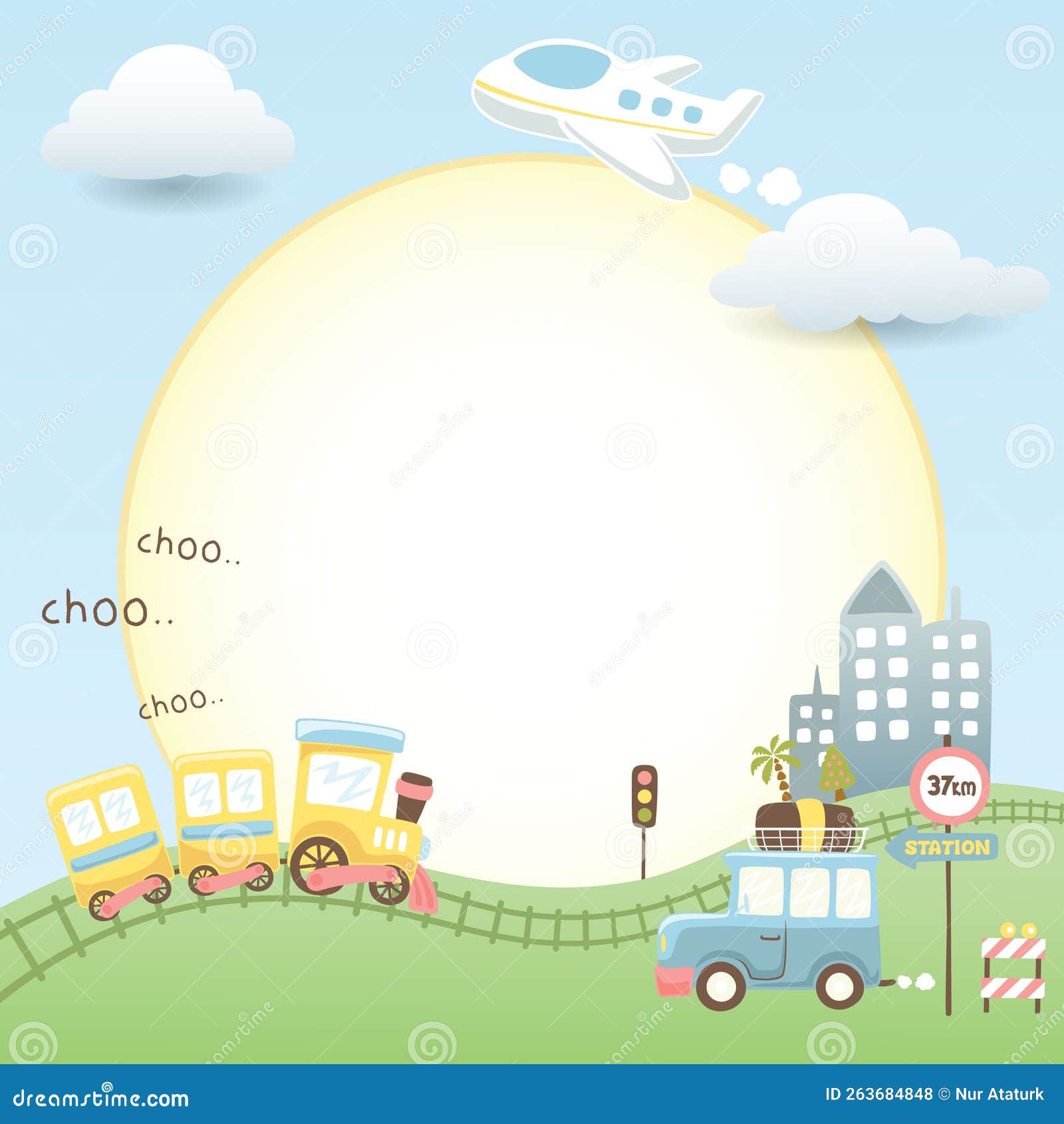 Vector Cartoon of Frame Border Template with Transportation Elements ...