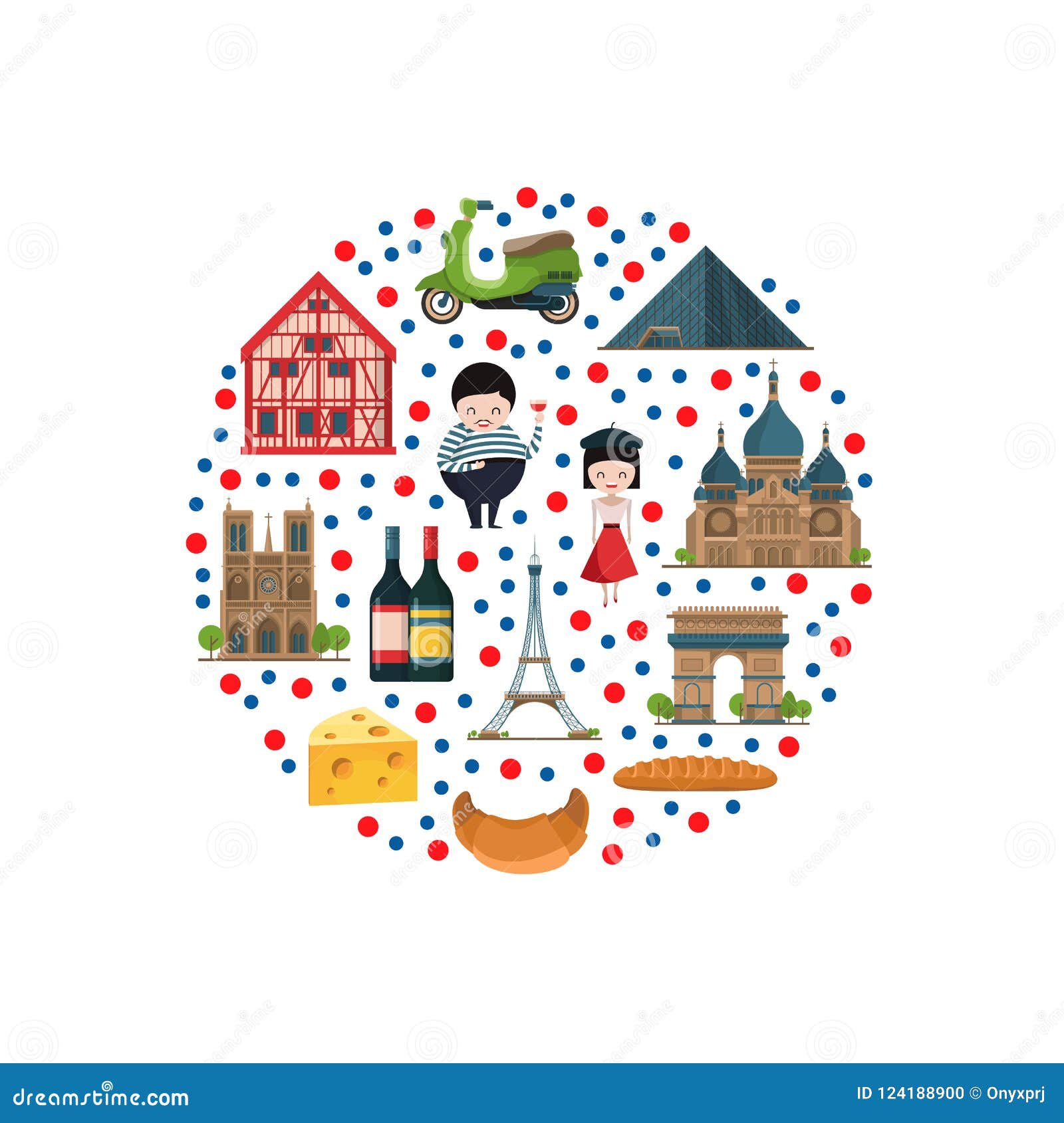 Vector Cartoon France Sights and Objects Illustration Stock Vector ...