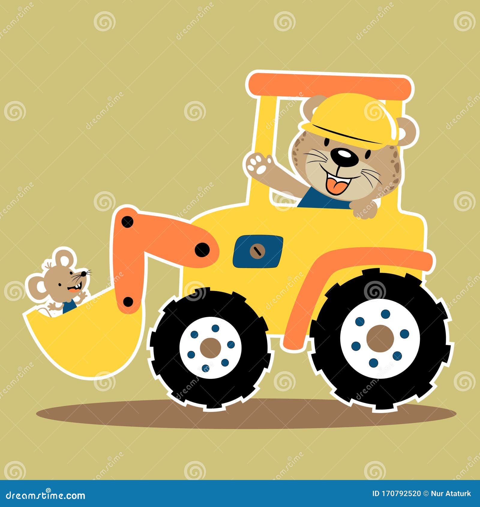Cute Young Leopard Driving a Digger Stock Vector - Illustration of cute ...