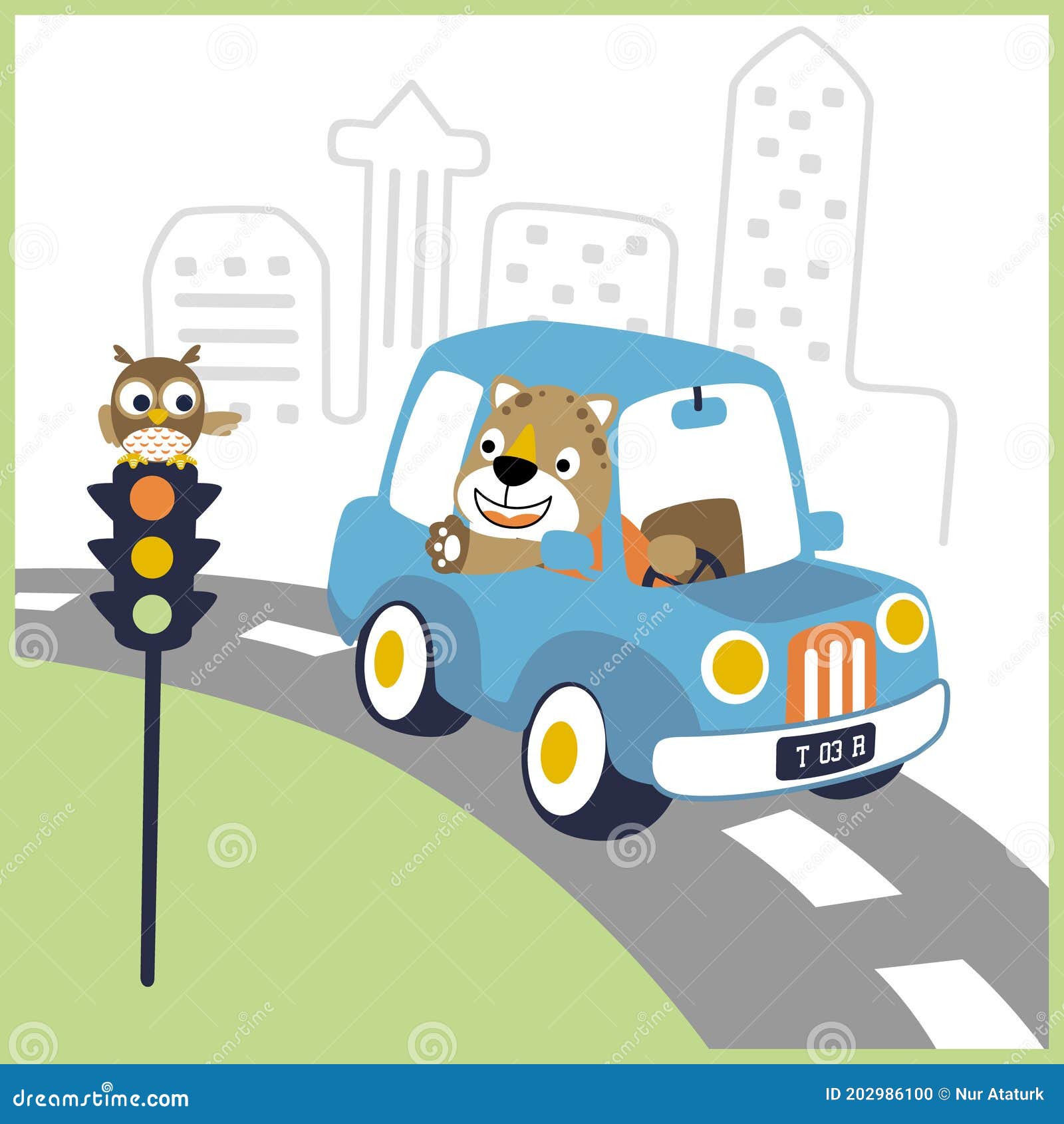 Cartoon of Funny Cat on Car in the Road Stock Vector - Illustration of ...