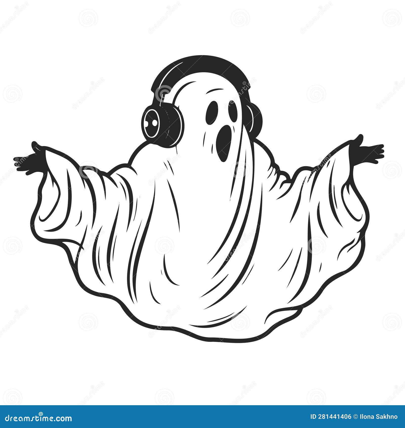 Vector Cartoon Ghost in Headphones Isolated on White Background Stock ...