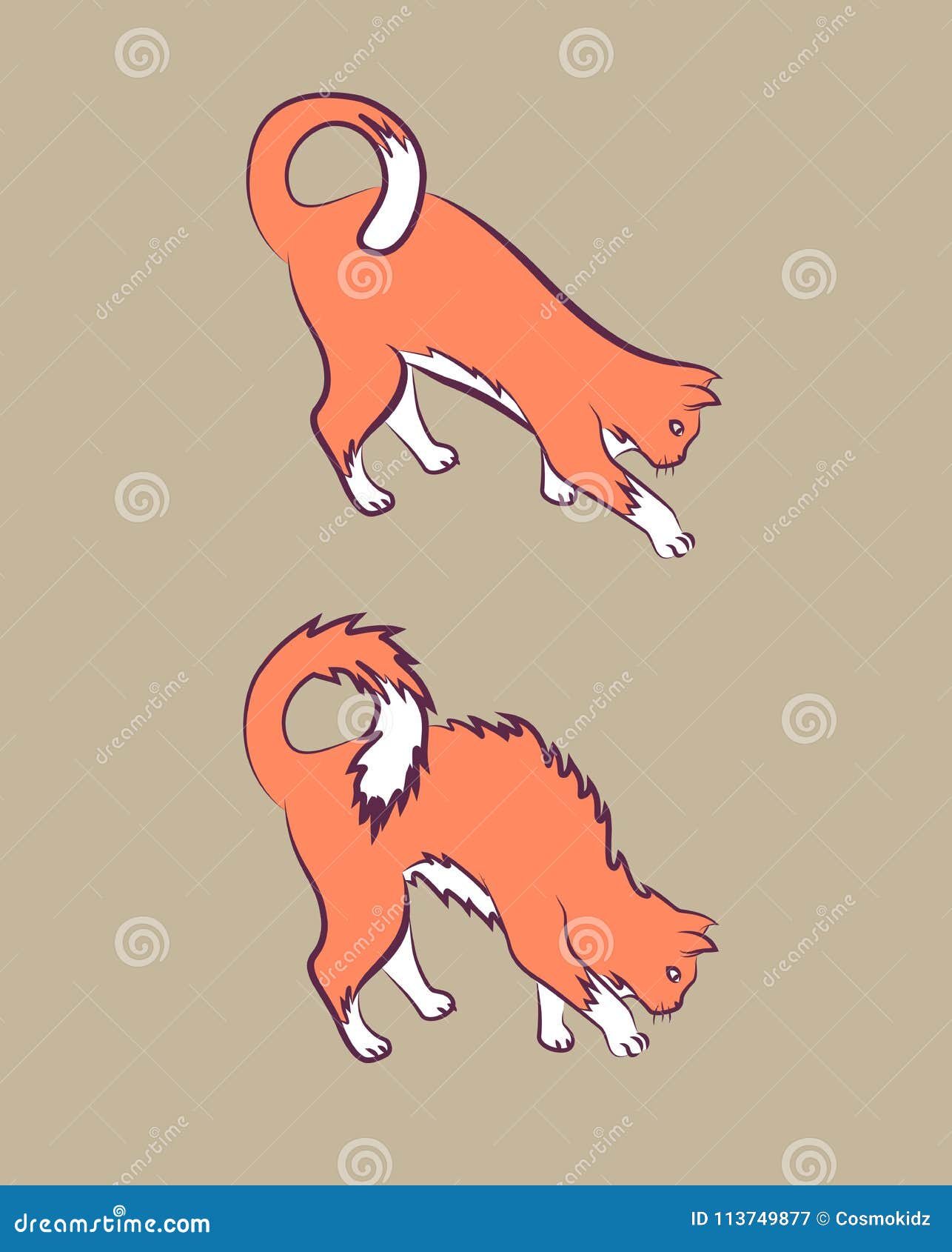 Vector Cartoon Ginger Cat, Scared and Calm Stock Illustration ...