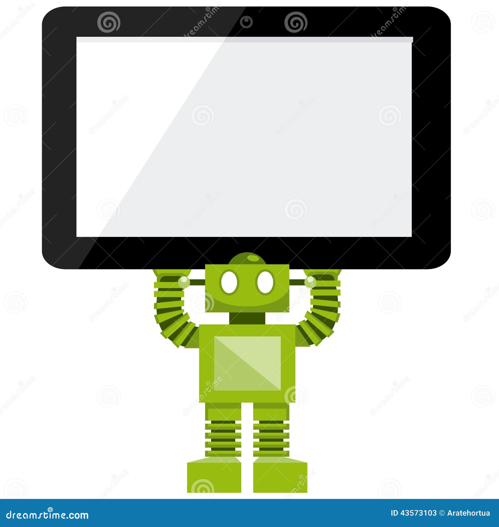 Vector Cartoon Green Robot Holding a Tablet Stock Illustration ...