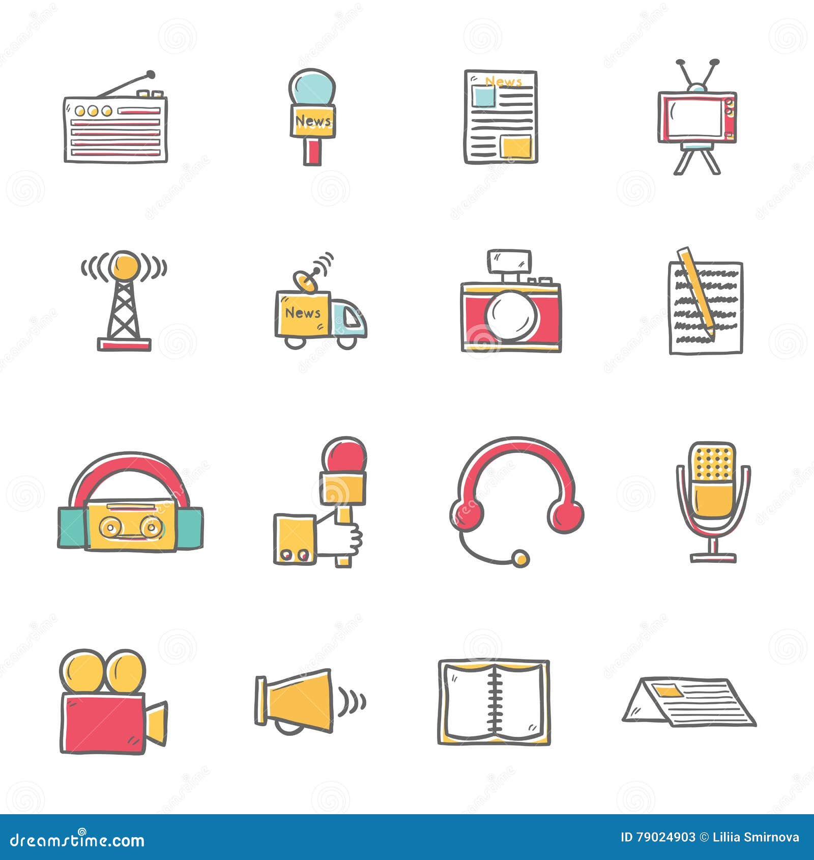 Vector Cartoon Hand Drawn Journalism Icons Illustration | CartoonDealer ...