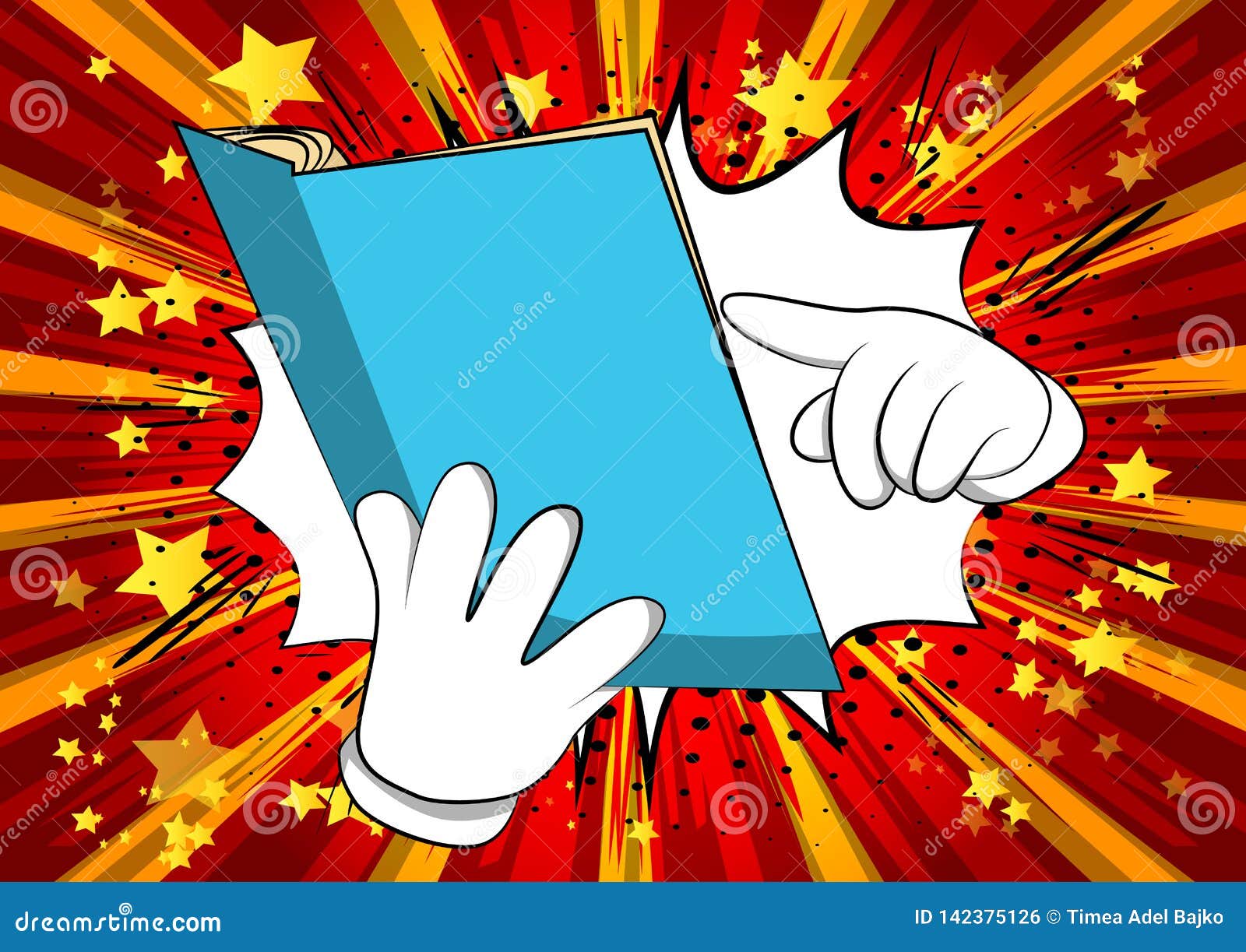 Cartoon Hand Holding And Pointing At An Opened Book. Stock Vector ...