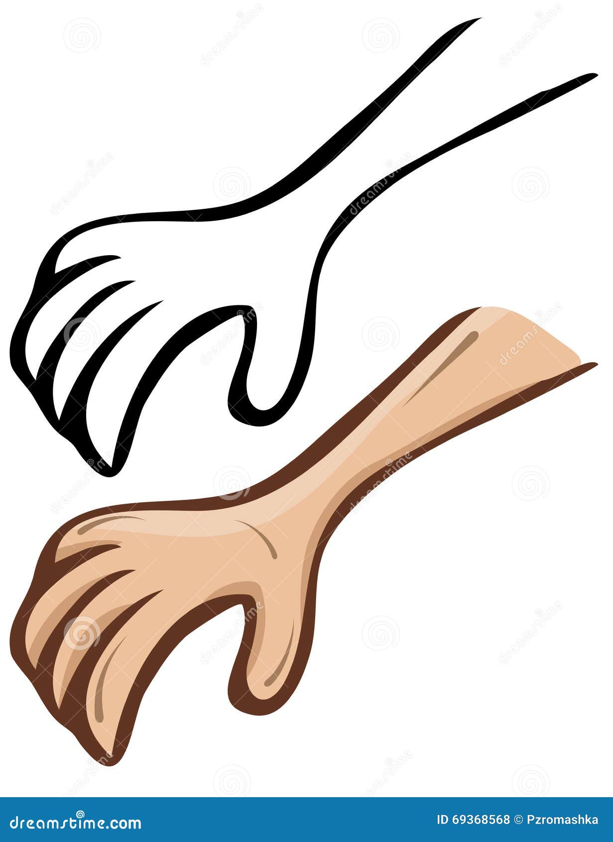 Vector Cartoon Hand. a Set of Contour and Painted Stock Vector ...