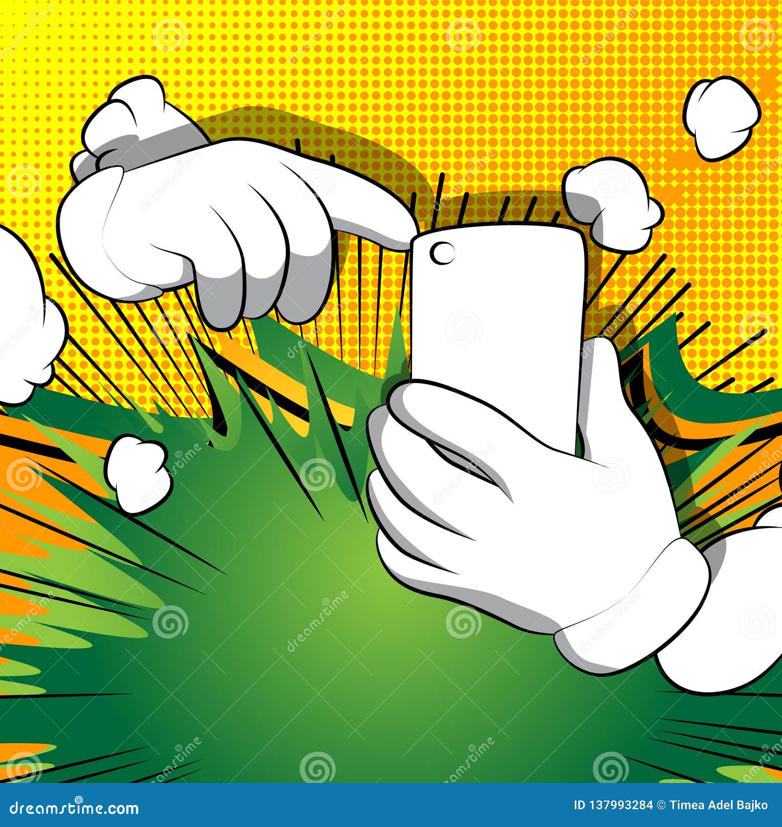 Cartoon Hands Using a Mobile Phone. Stock Vector - Illustration of ...