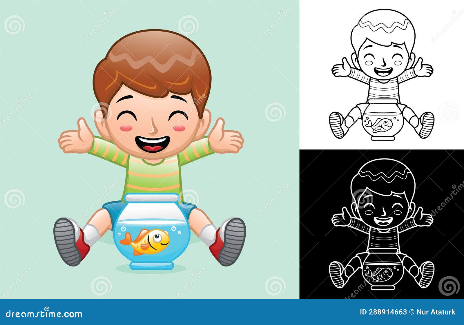 Vector Cartoon of Happy Boy with Fish in Jar Stock Vector ...