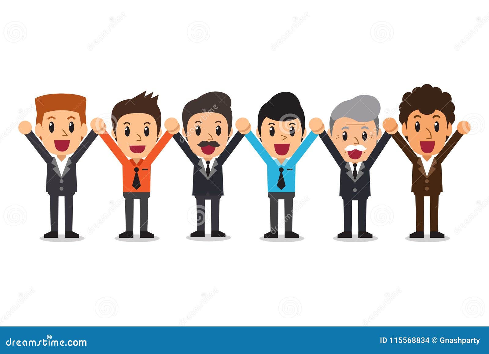 Vector Cartoon Happy Business Team Stock Vector - Illustration of hand ...