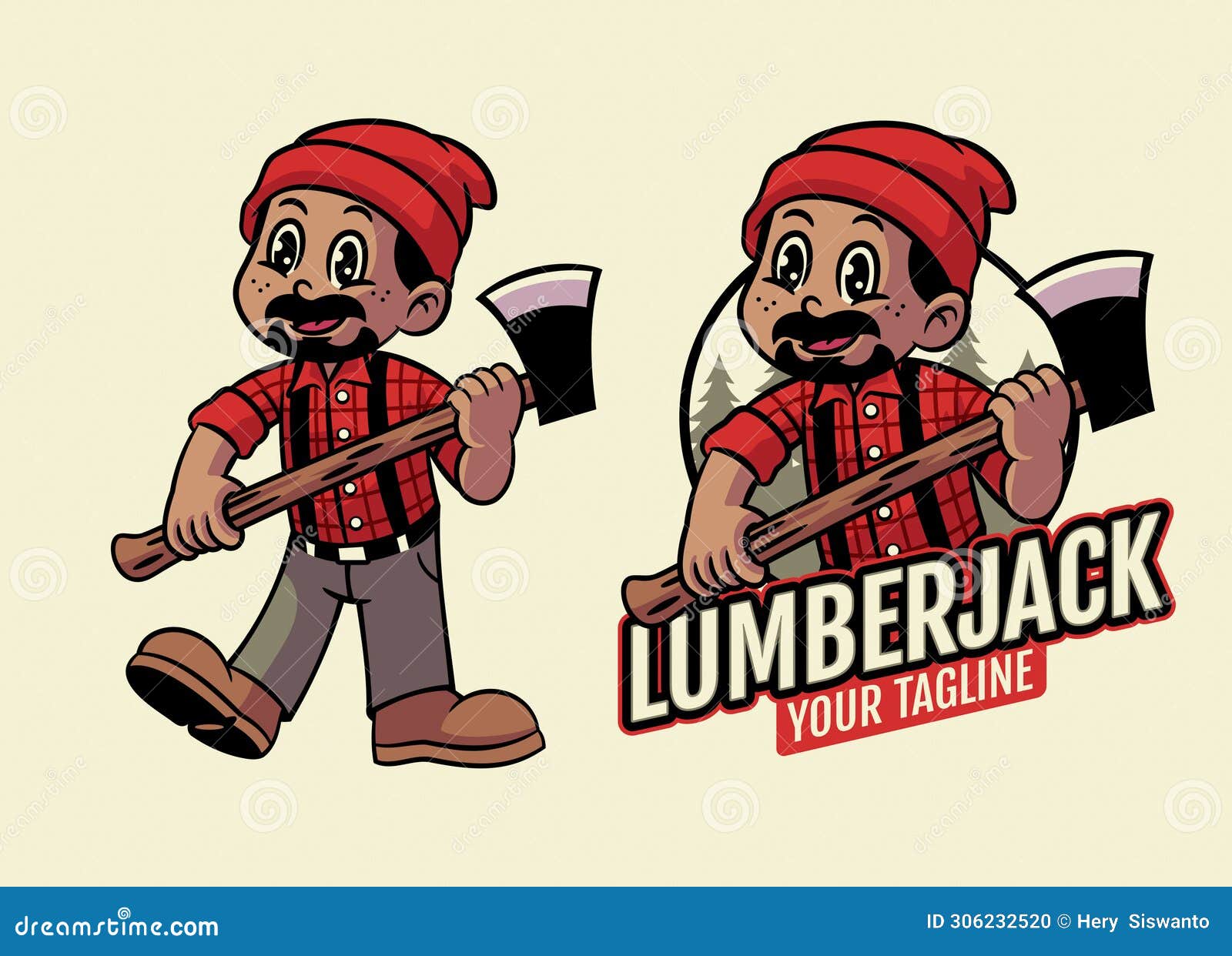 Cartoon of Happy Lumberjack Worker Mascot Stock Vector - Illustration ...