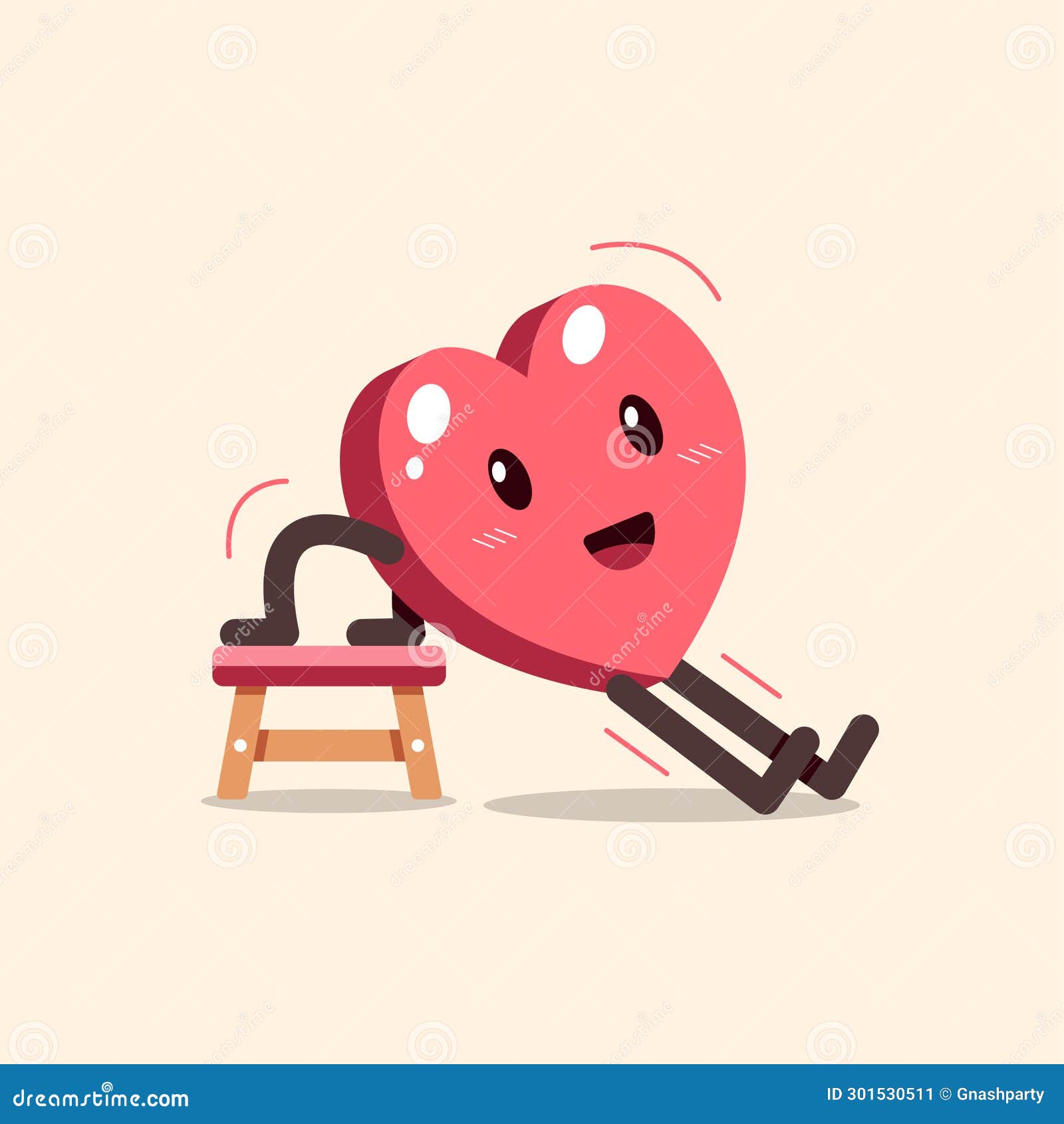 Vector Cartoon Heart Character Doing Exercise with Bench Stock Vector ...