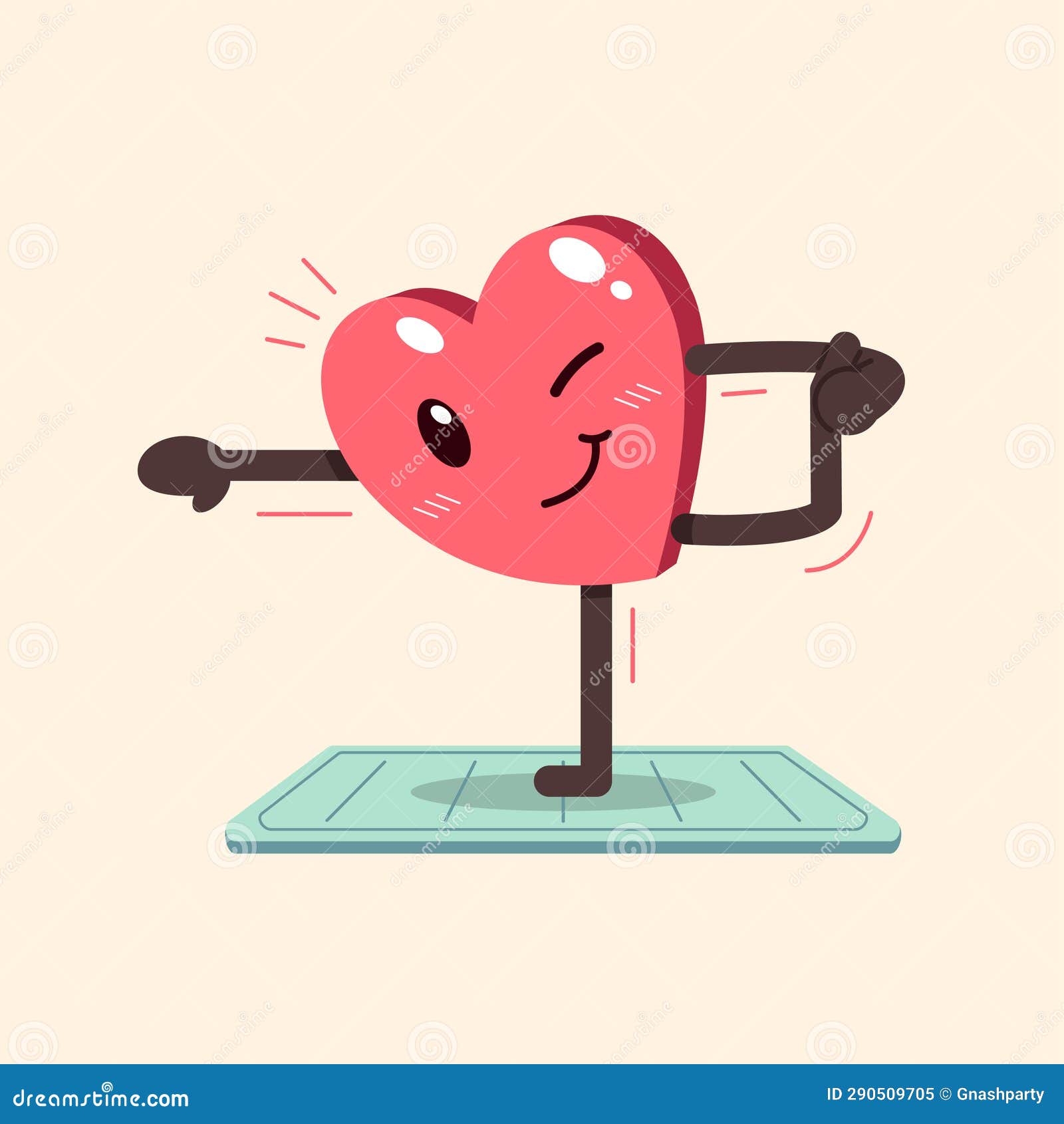 Vector Cartoon Heart Character Doing Yoga on Exercise Mat Stock Vector ...