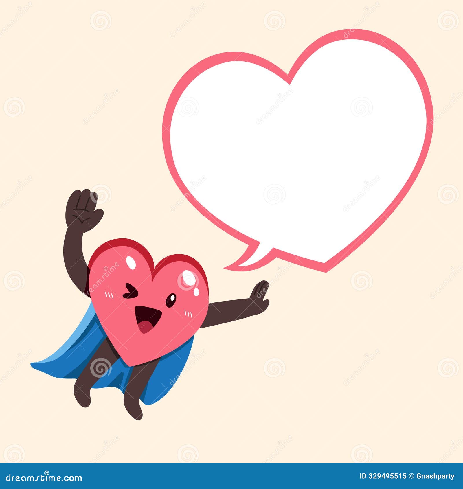Vector Cartoon Heart Character with Superhero Cape and Speech Bubble ...