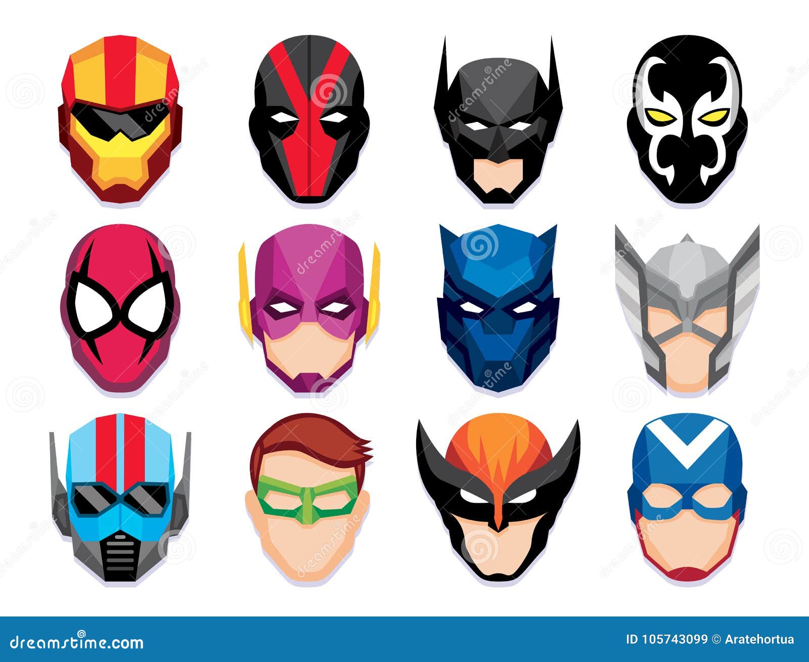 Cartoon Hero Masks Isolated on White Background Stock Illustration ...