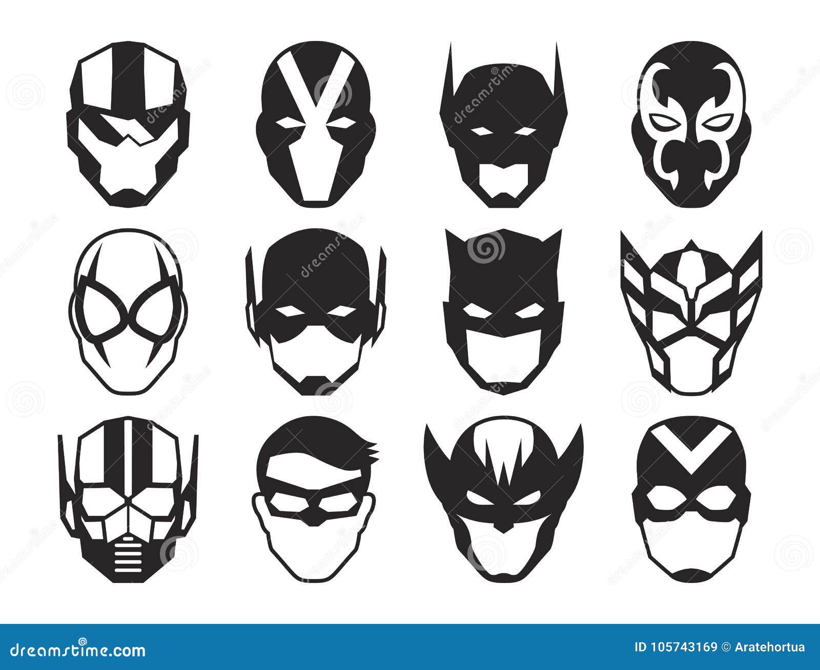 Cartoon Hero Masks Isolated on White Background Stock Illustration ...