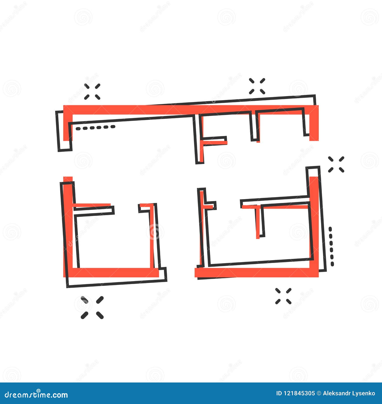 Vector Cartoon House Plan Icon in Comic Style. Architect Scheme Stock ...