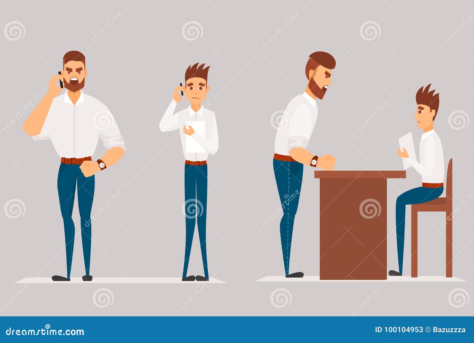 Vector Cartoon Illustration of Angry Man Scolds Worker. Boss Man ... Vector Cartoon Illustration of Angry Man Scolds Worker. Boss Man ...