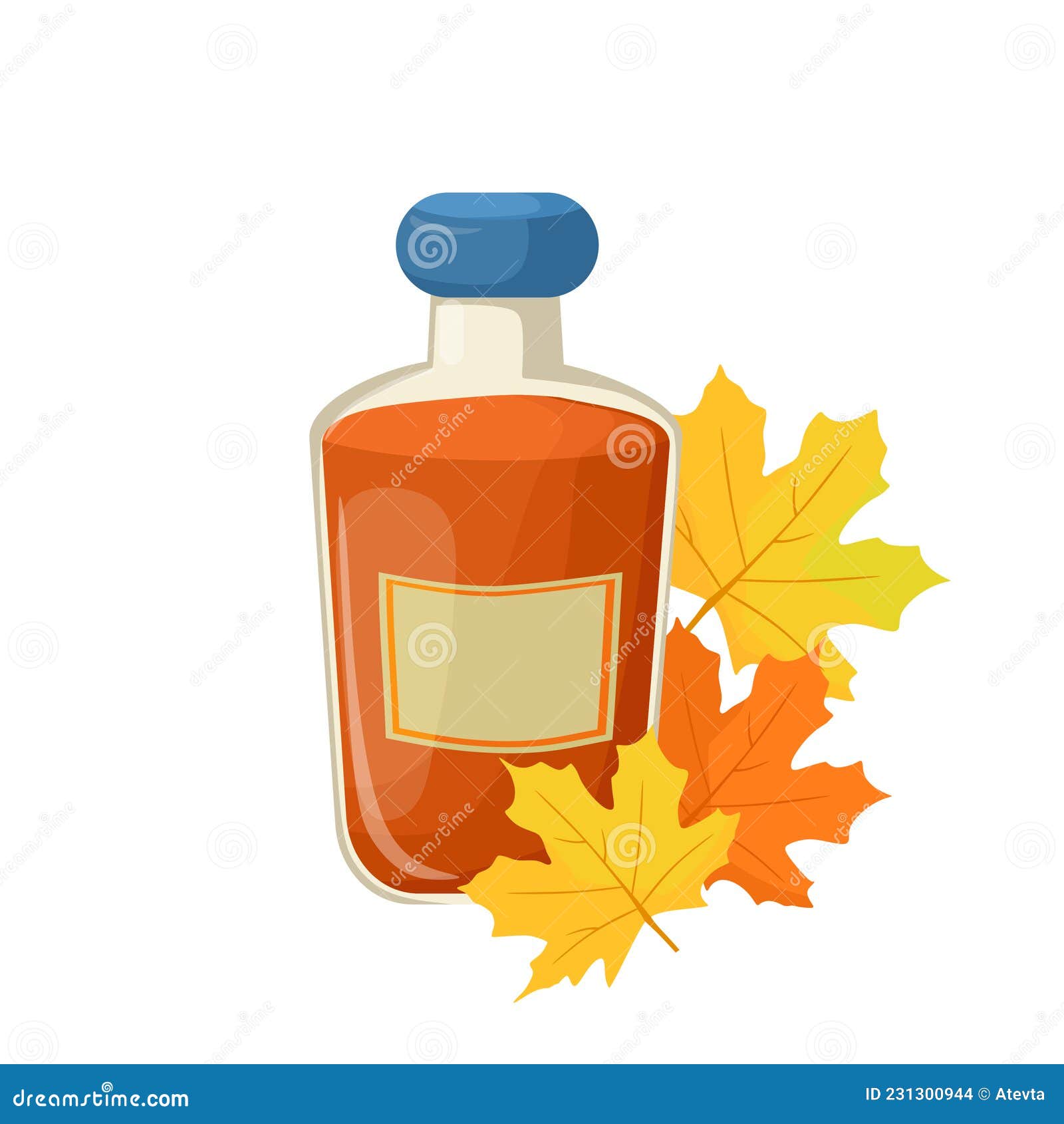 Bottle Of Maple Syrup And Leaf. Vintage Hand Drawn Drawing Style. Plant ...