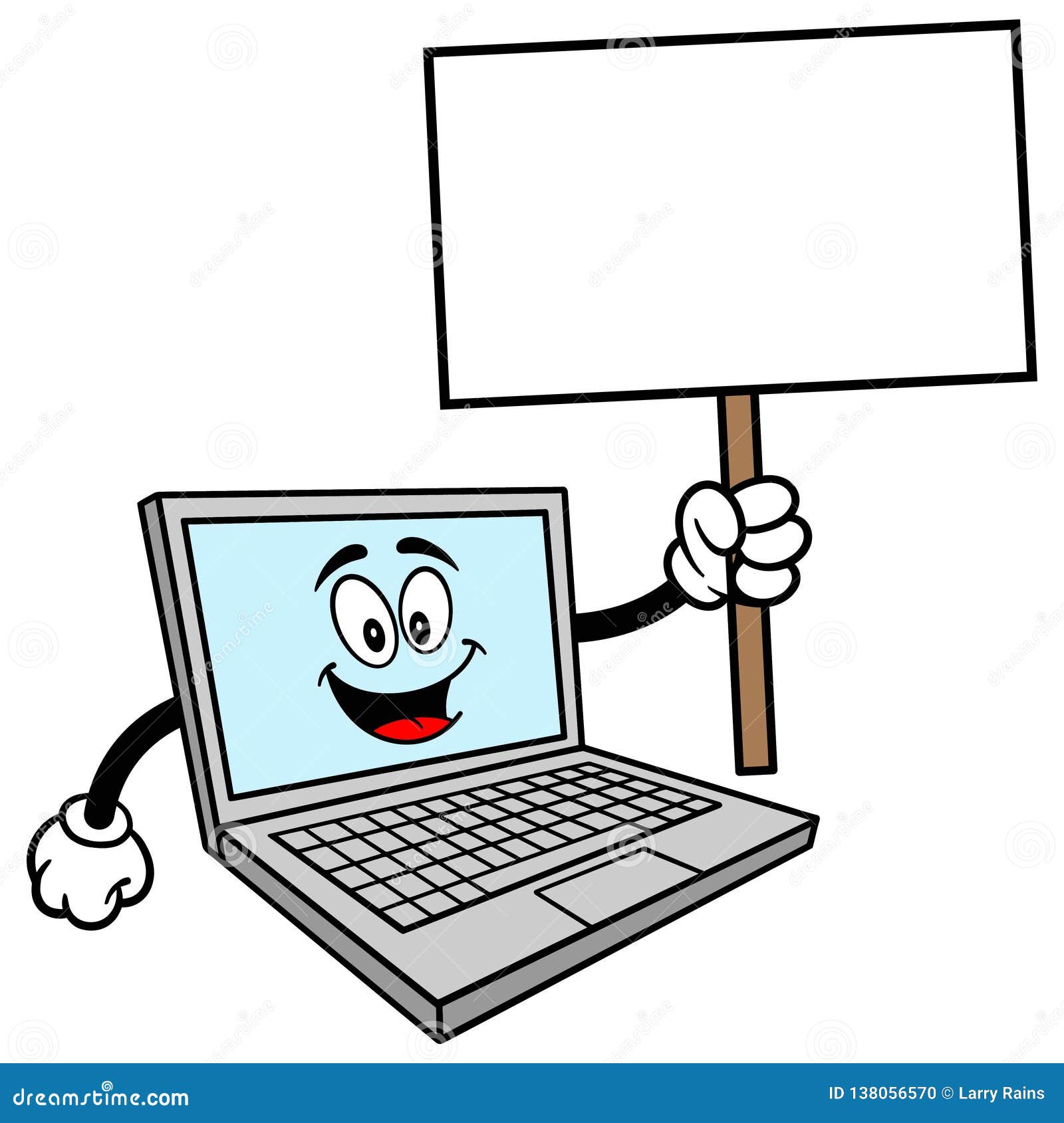 Computer Mascot with Sign stock vector. Illustration of desktop - 138056570