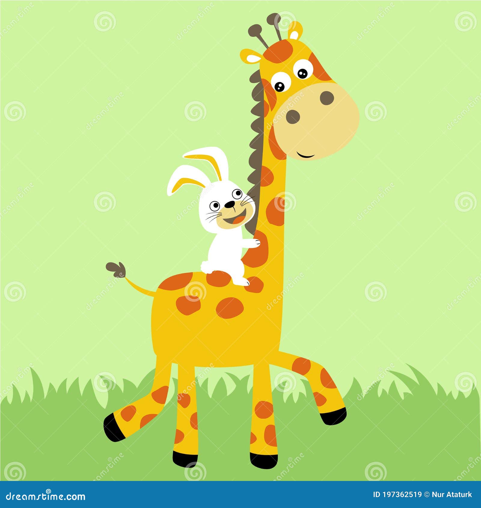 Vector Cartoon Illustration of Giraffe and Rabbit Stock Vector ...