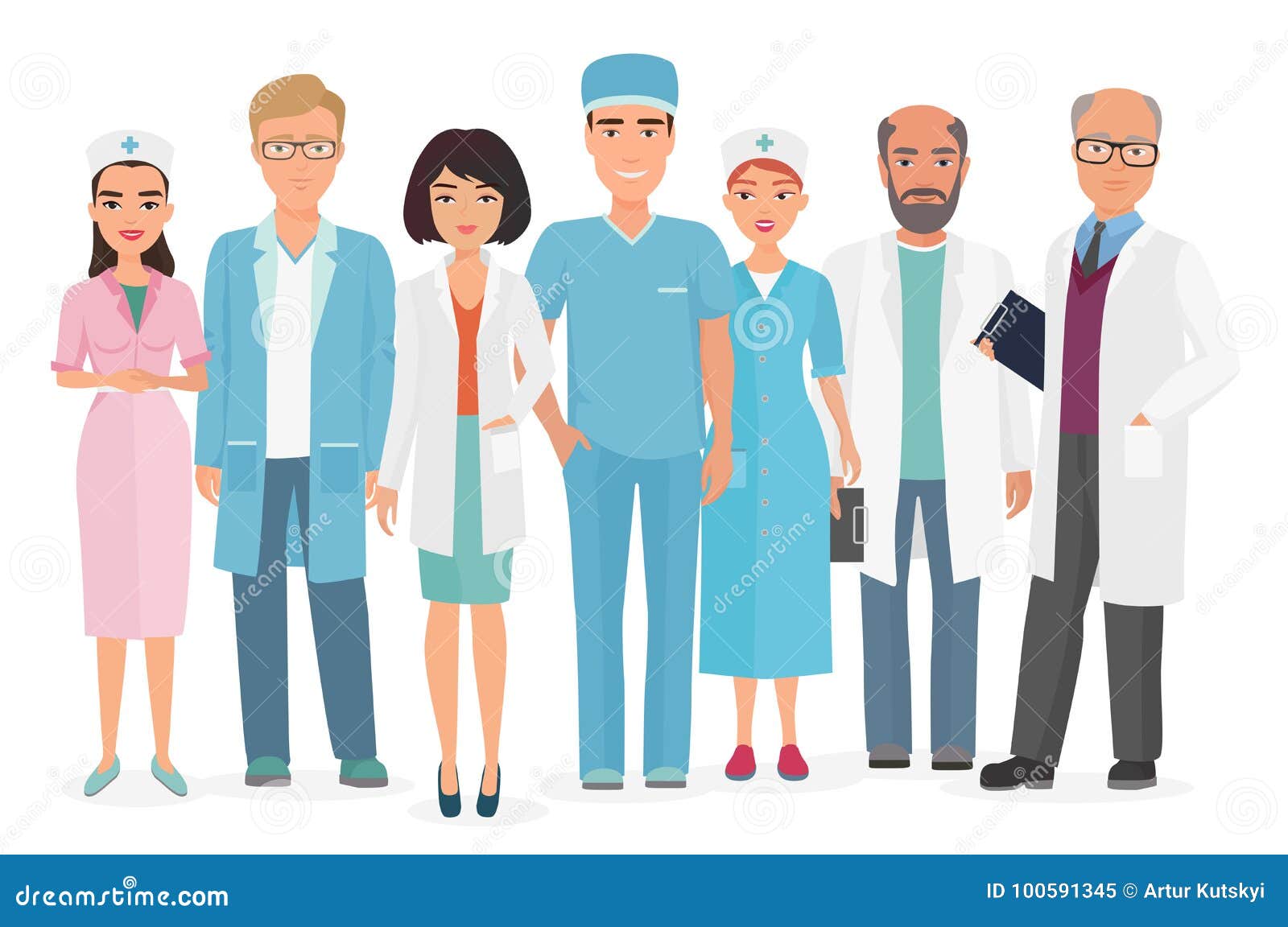 Vector Cartoon Illustration of Group of Doctors, Nurses and Other ... Vector Cartoon Illustration of Group of Doctors, Nurses and Other ...