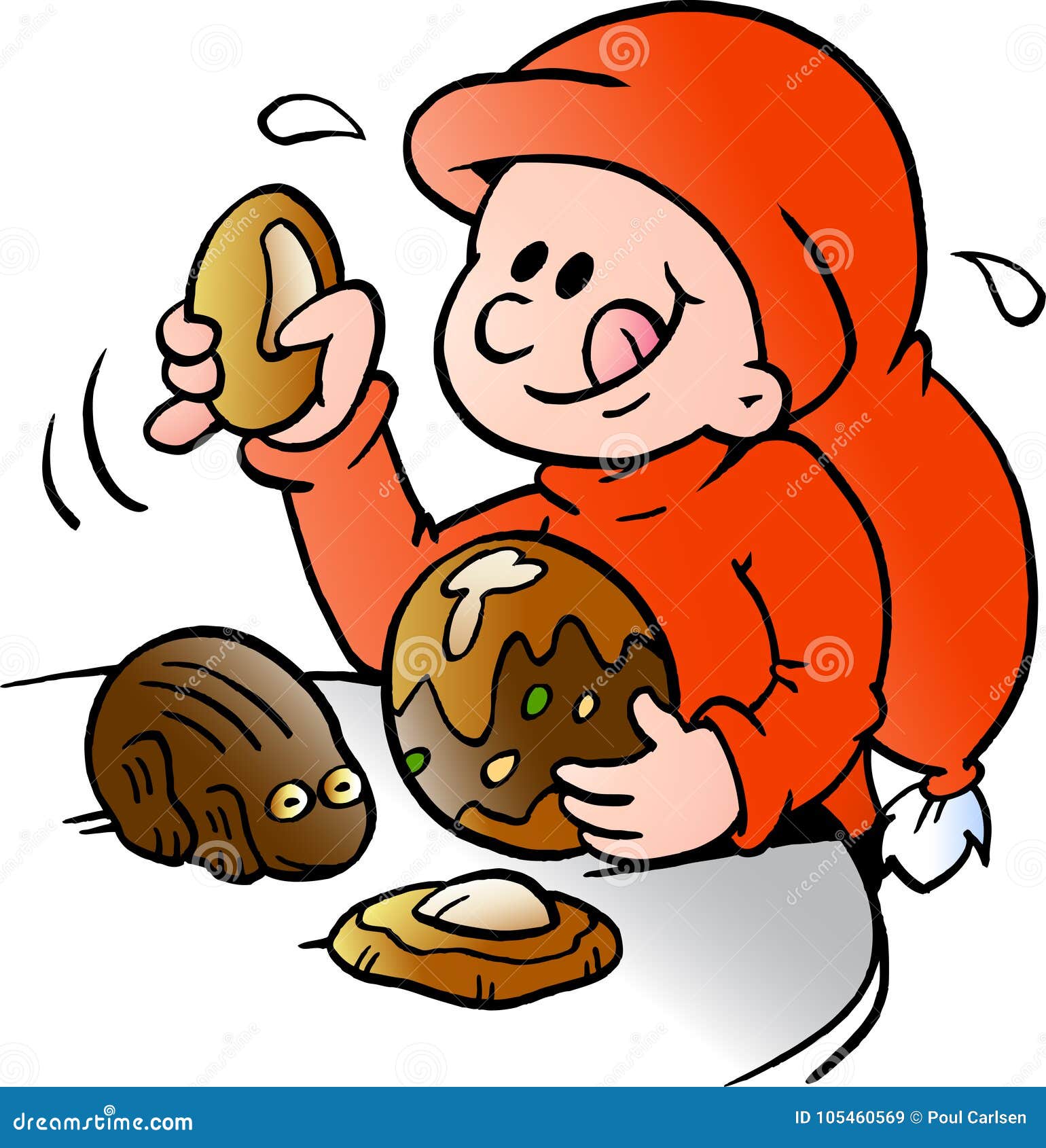 Vector Cartoon Illustration of an Happy Elf that Eats Delicious ...
