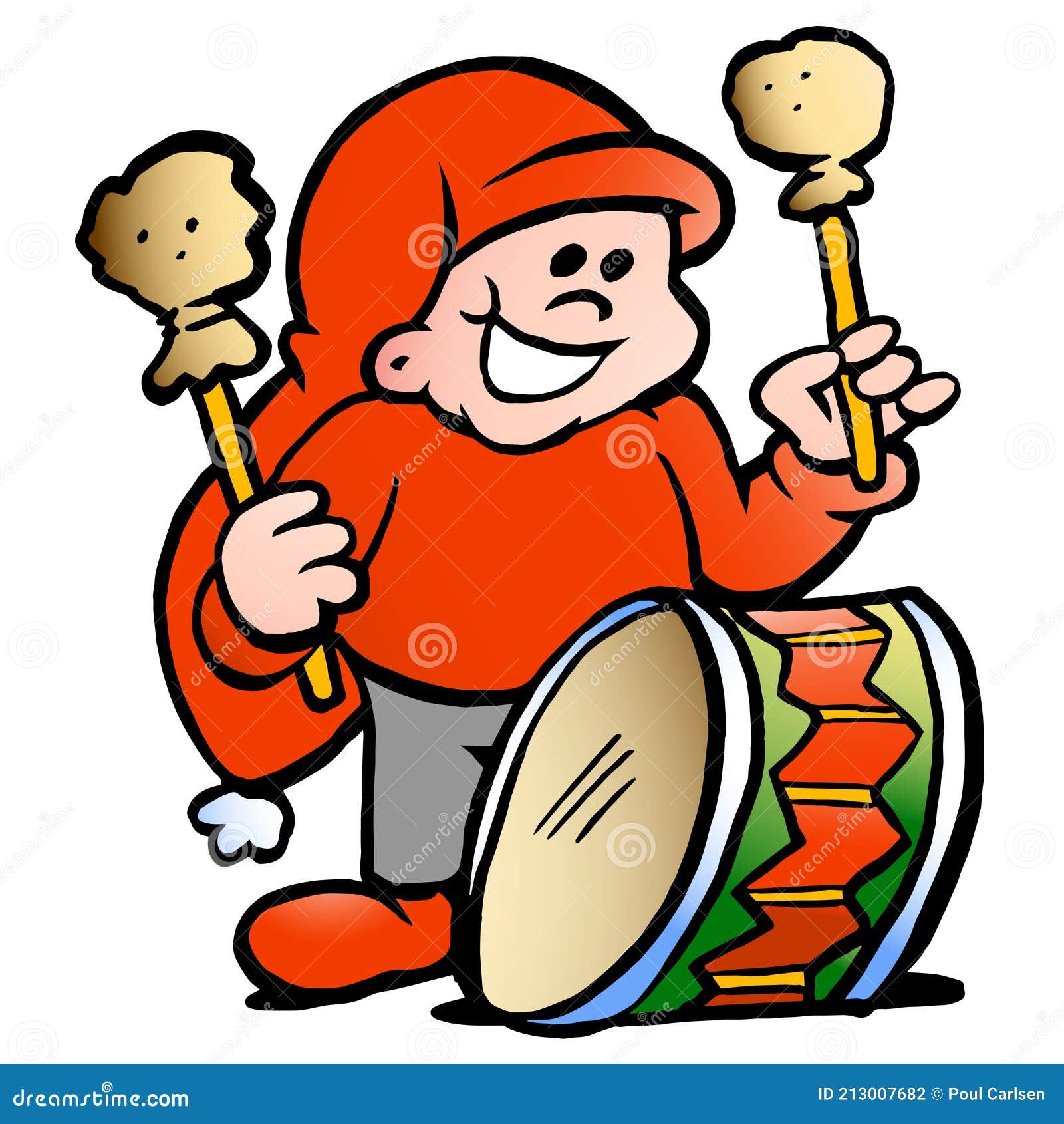 Vector Cartoon Illustration of an Happy Elf Playing Big Drum Stock ...