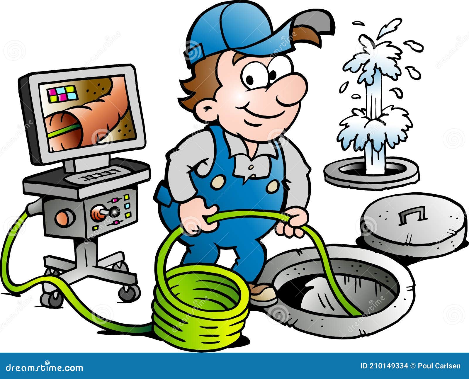Vector Cartoon Illustration Of A Happy Sewer Master Handyman ...