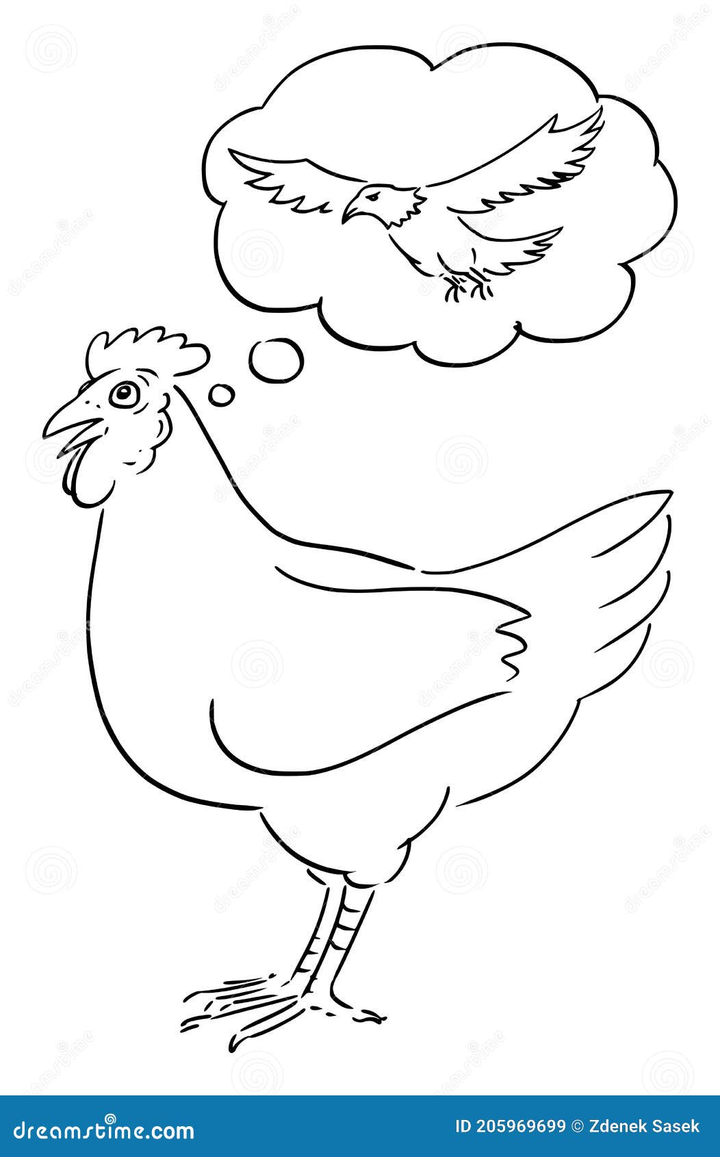 Vector Cartoon Illustration Of Hen Or Chicken Thinking Or Dreaming ...