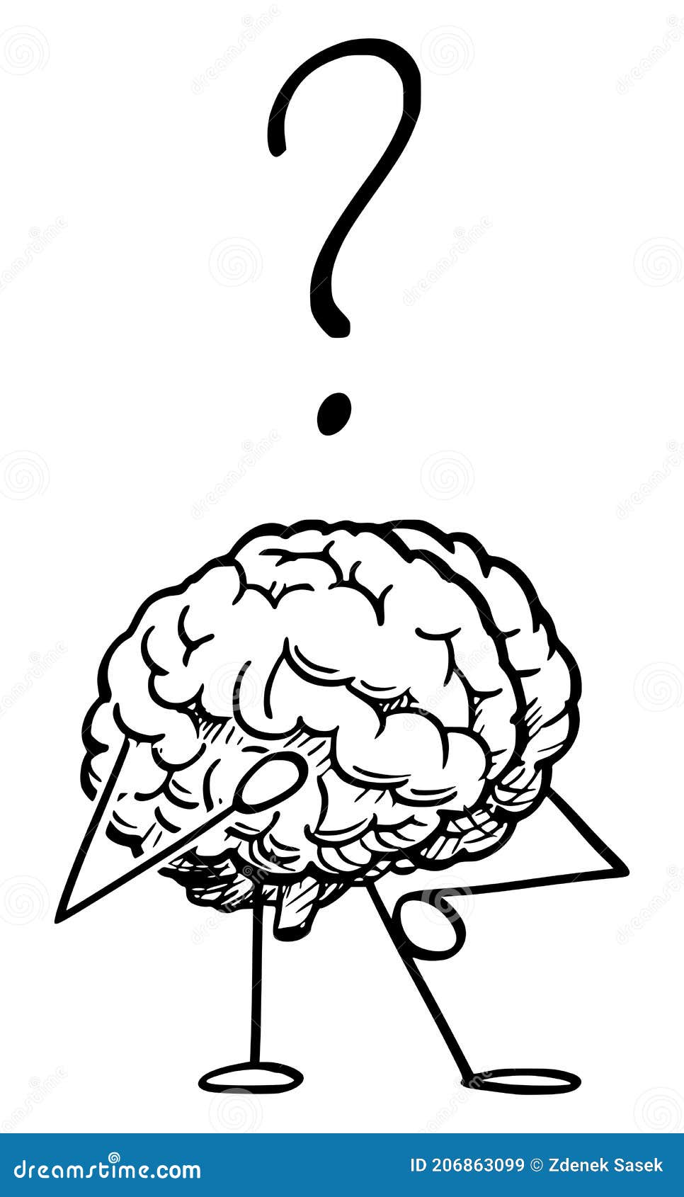 Vector Cartoon Illustration of Human Brain Character Thinking with ...