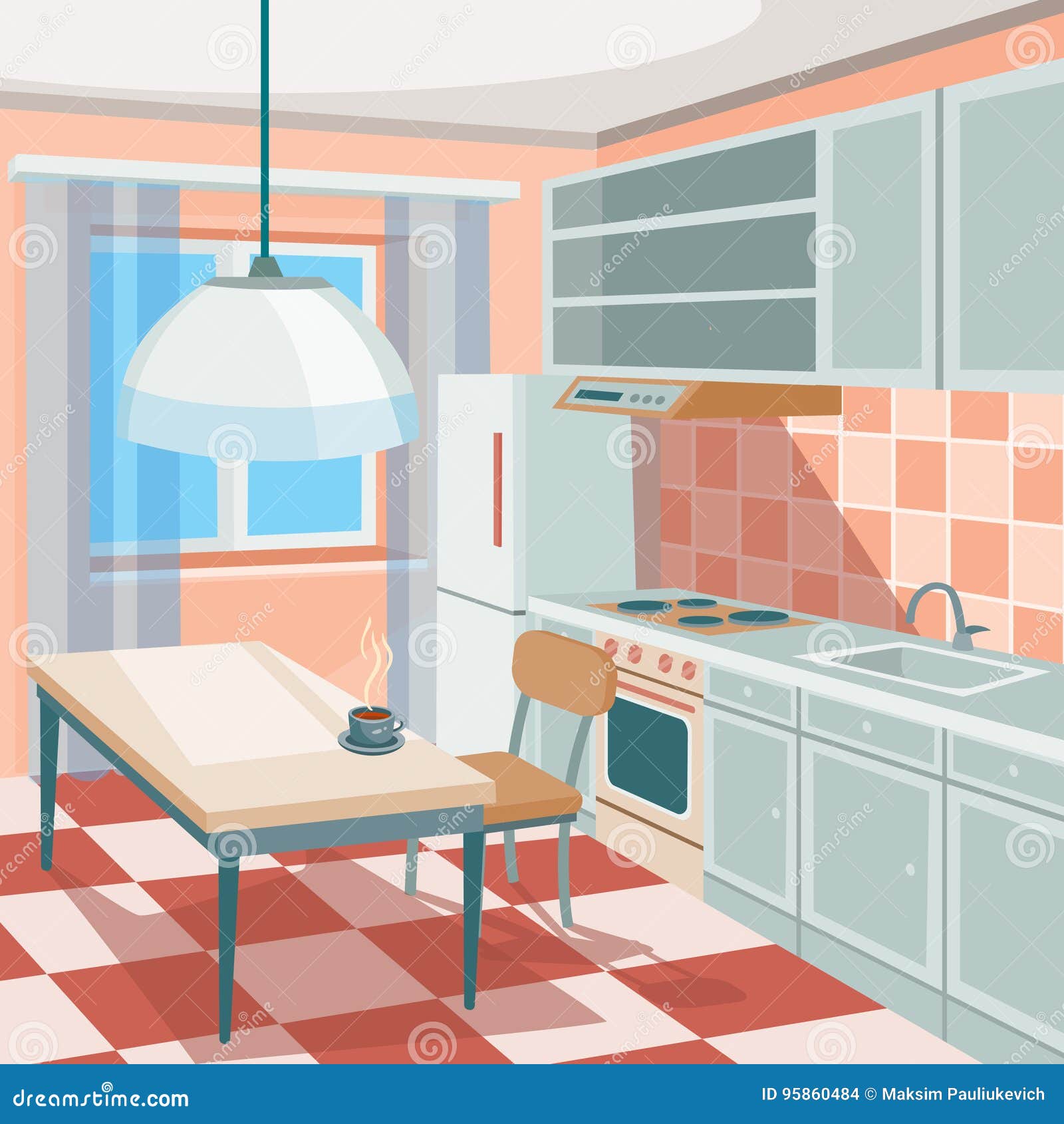 Vector Cartoon Illustration of a Kitchen Interior Stock Vector ...