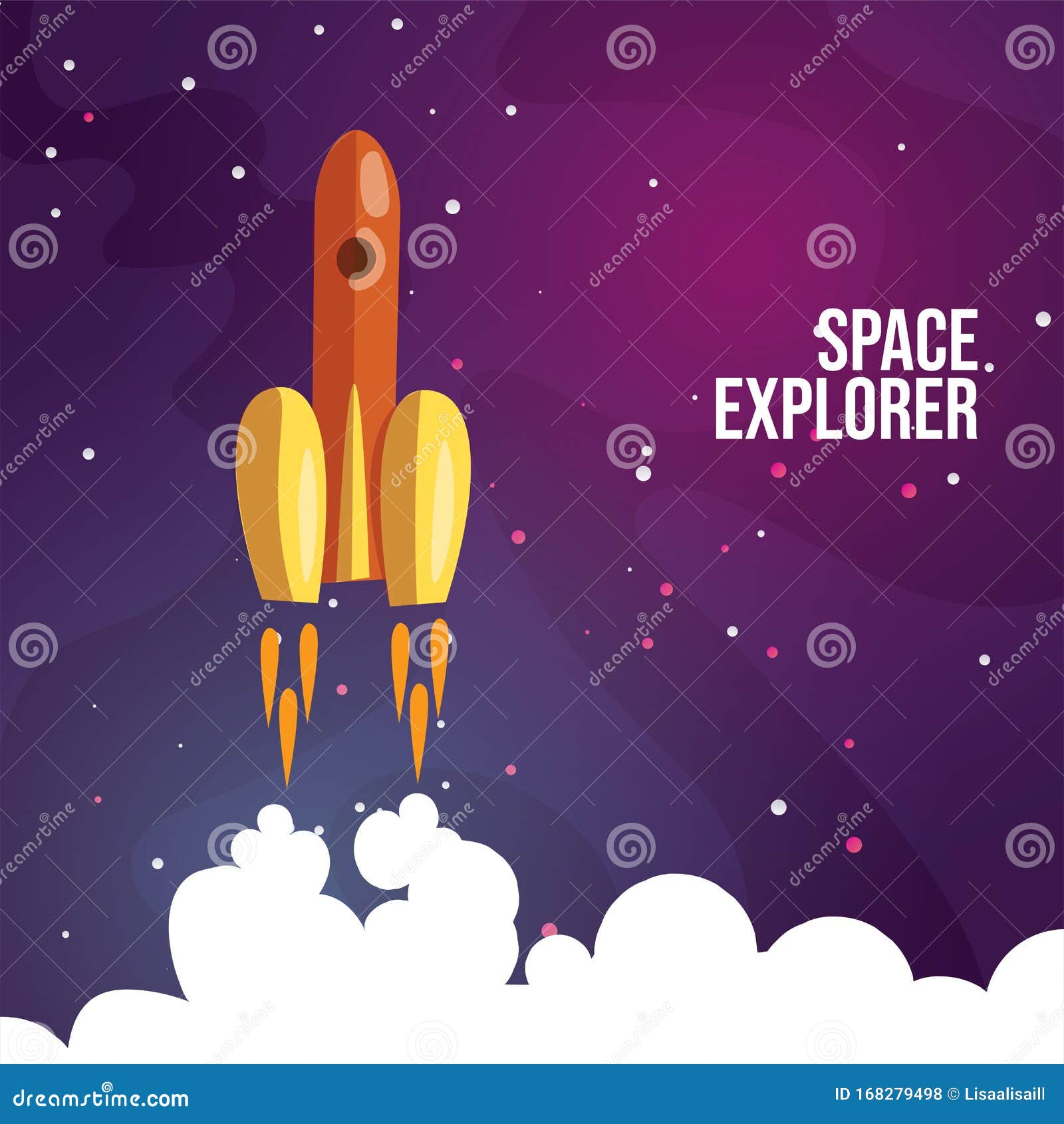 Vector Cartoon Illustration of Launching Rocket, Flying in Space ...