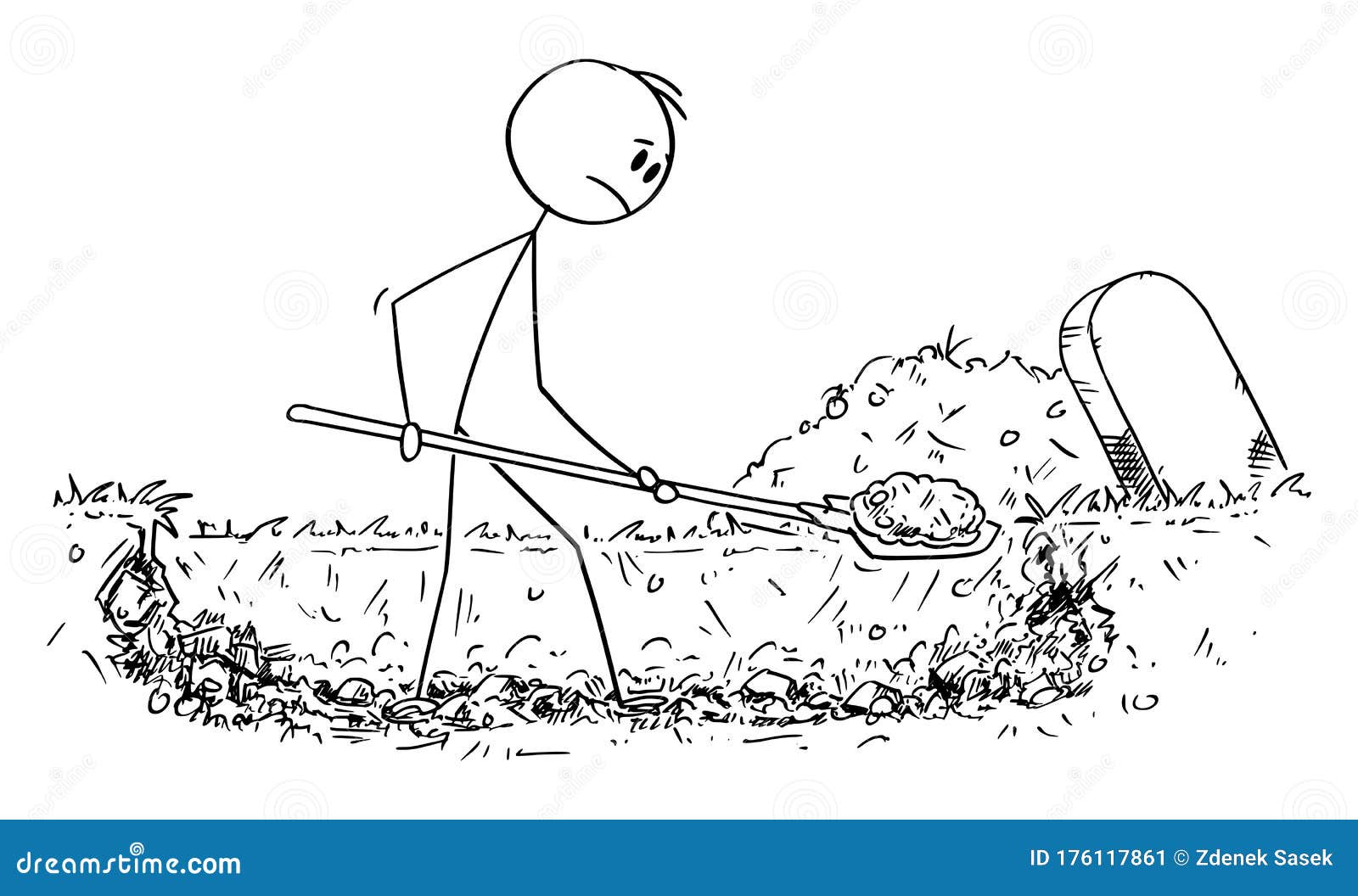 Vector Cartoon Illustration of Man Digging Grave Stock Vector ...