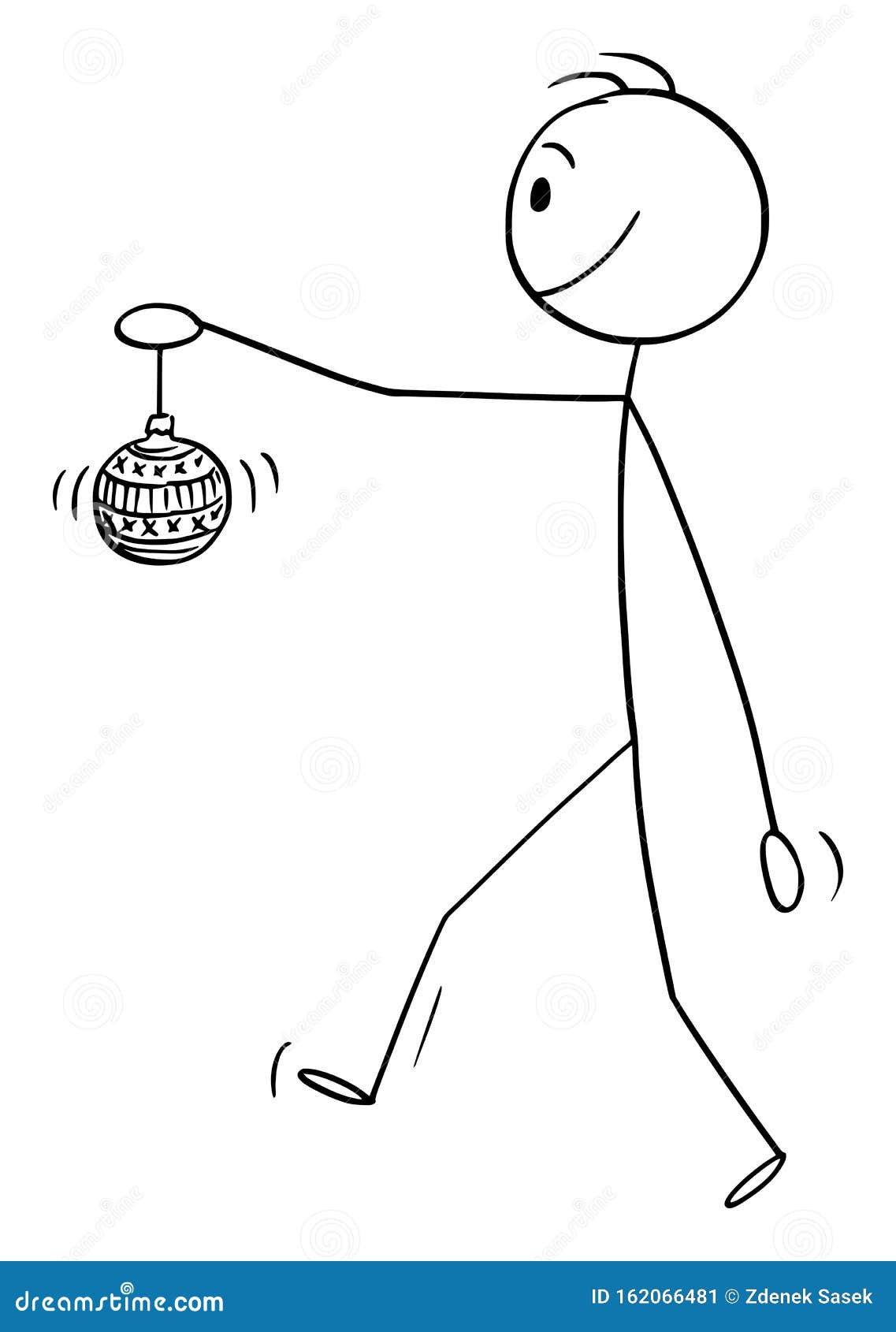 Vector Cartoon Illustration Of Man Walking And Holding Glass Ball