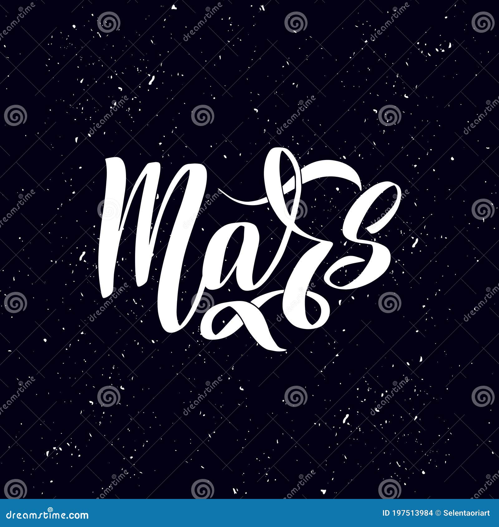 Vector Cartoon Illustration of Mars. Lettering on Dark Space Star ...