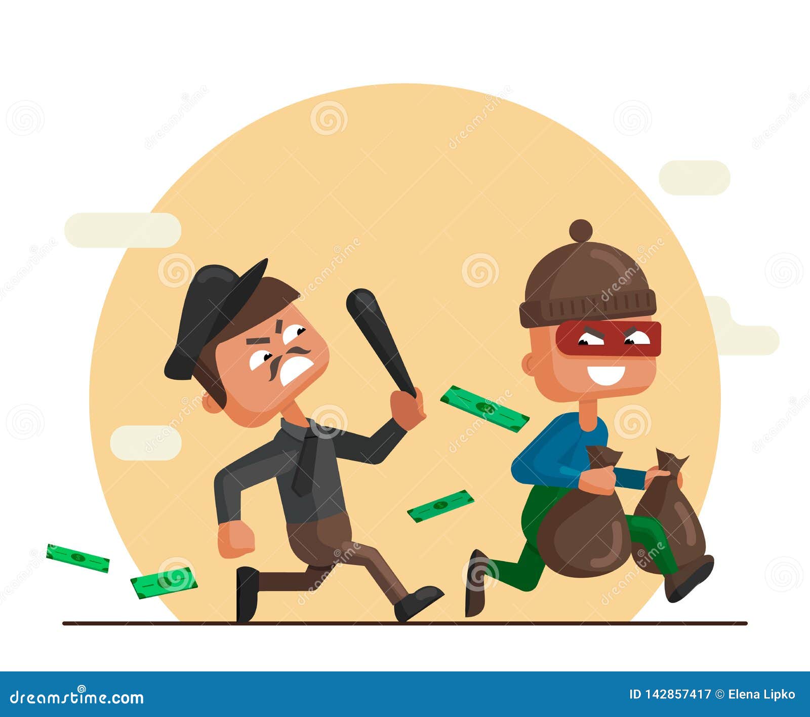 Vector Cartoon Illustration Of A Police Officer And Thief