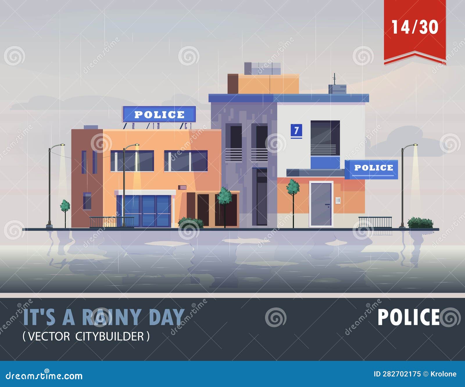 Vector Cartoon Illustration of Rainy Modern Building of Police Station ... Vector Cartoon Illustration of Rainy Modern Building of Police Station ...