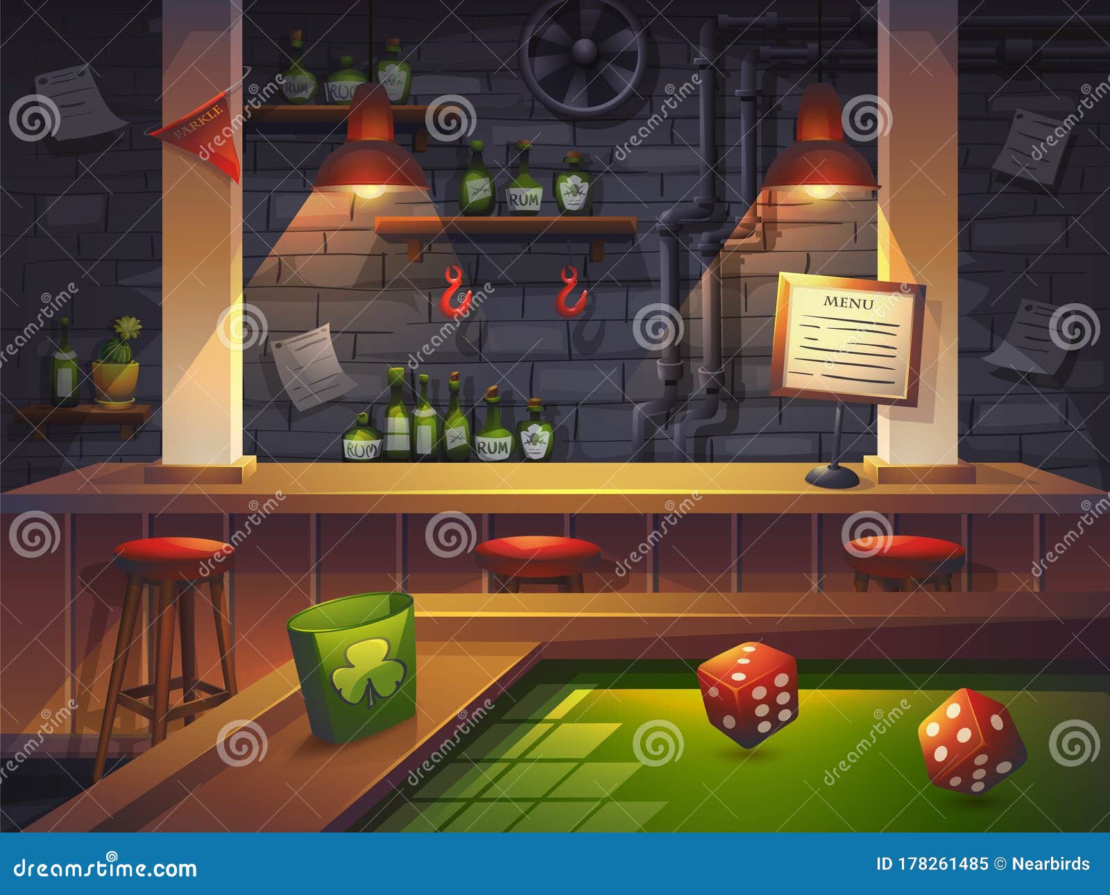 Vector Cartoon Illustration Of Saloon With Game Dice Set ...