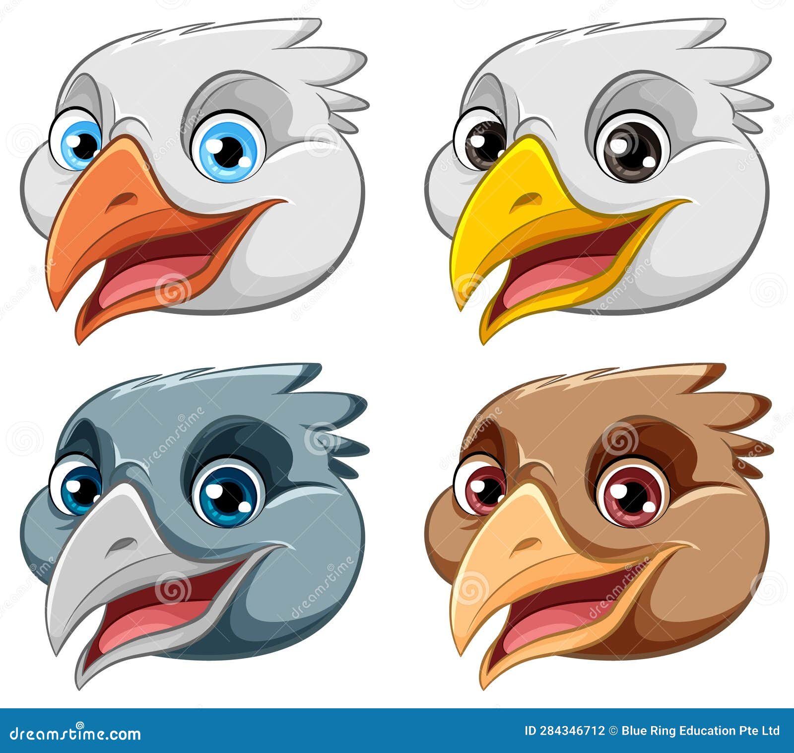 A Vector Cartoon Illustration of a Set of Bird Heads with Different ...