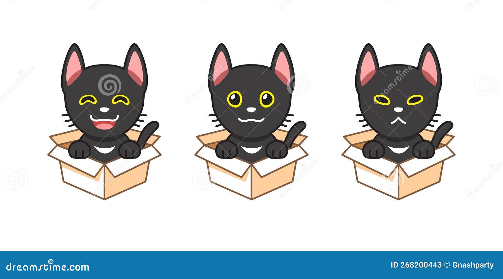 Vector Cartoon Illustration Set of Black Cat Showing Different Emotions ...