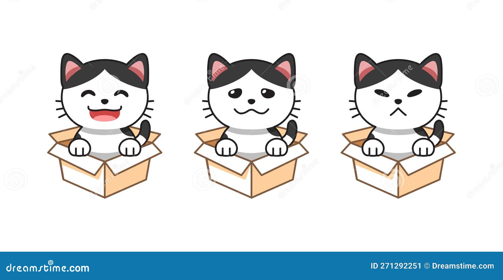 Vector Cartoon Illustration Set of Cat Showing Different Emotions in ...