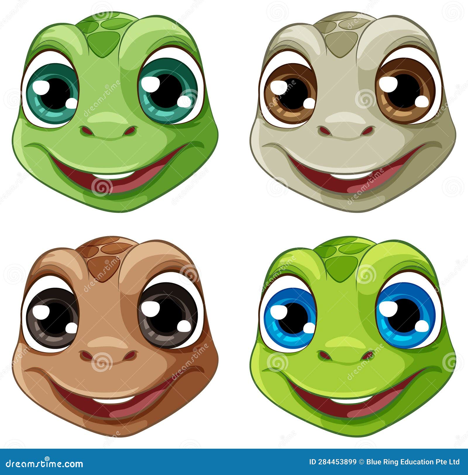 A Vector Cartoon Illustration of a Set of Smiling Turtles in Different ...