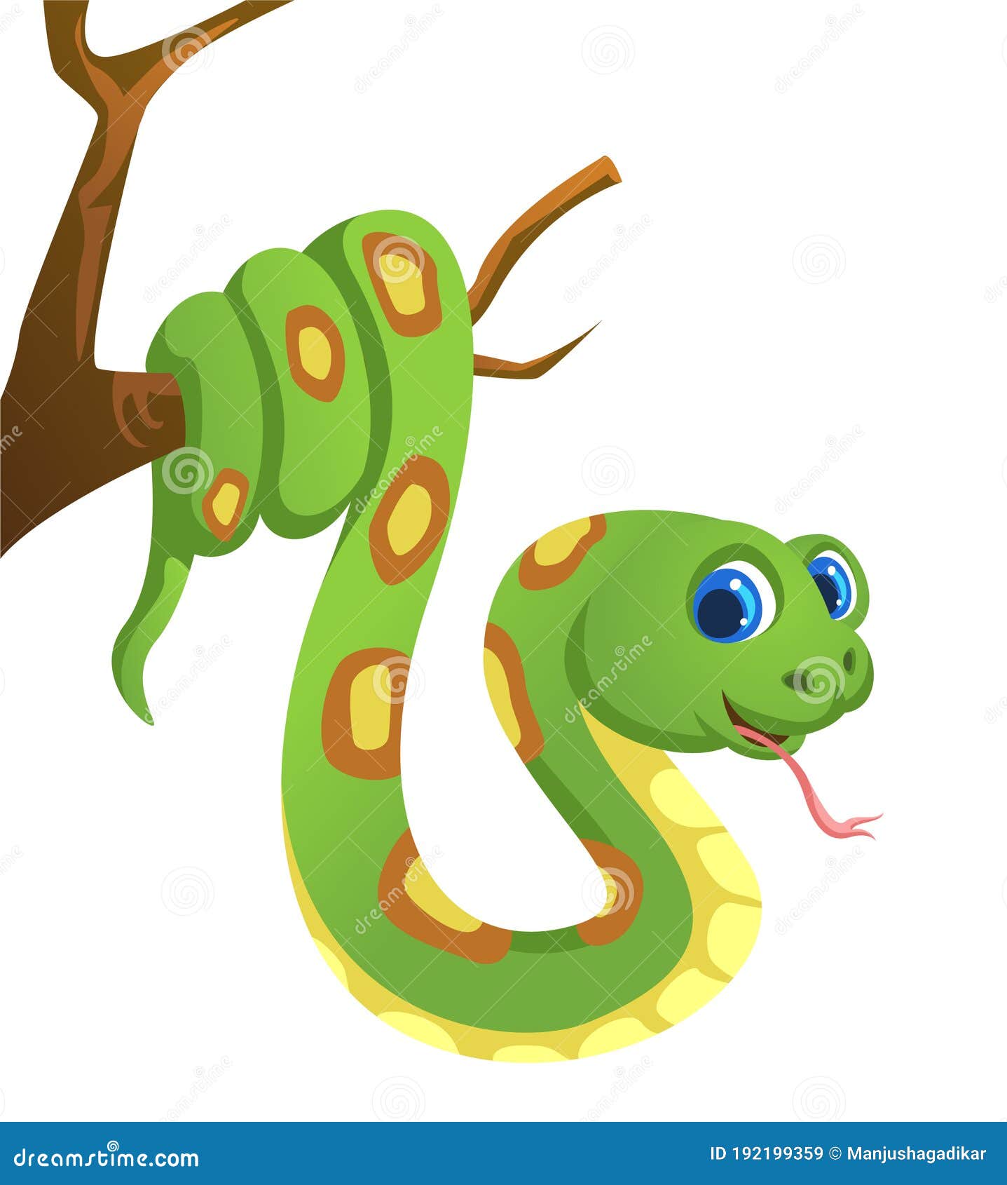Snake on a tree cartoon stock vector. Illustration of posing - 192199359